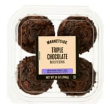 Marketside Triple Chocolate Muffins, 14 oz, 4 Count with semi-sweet ...