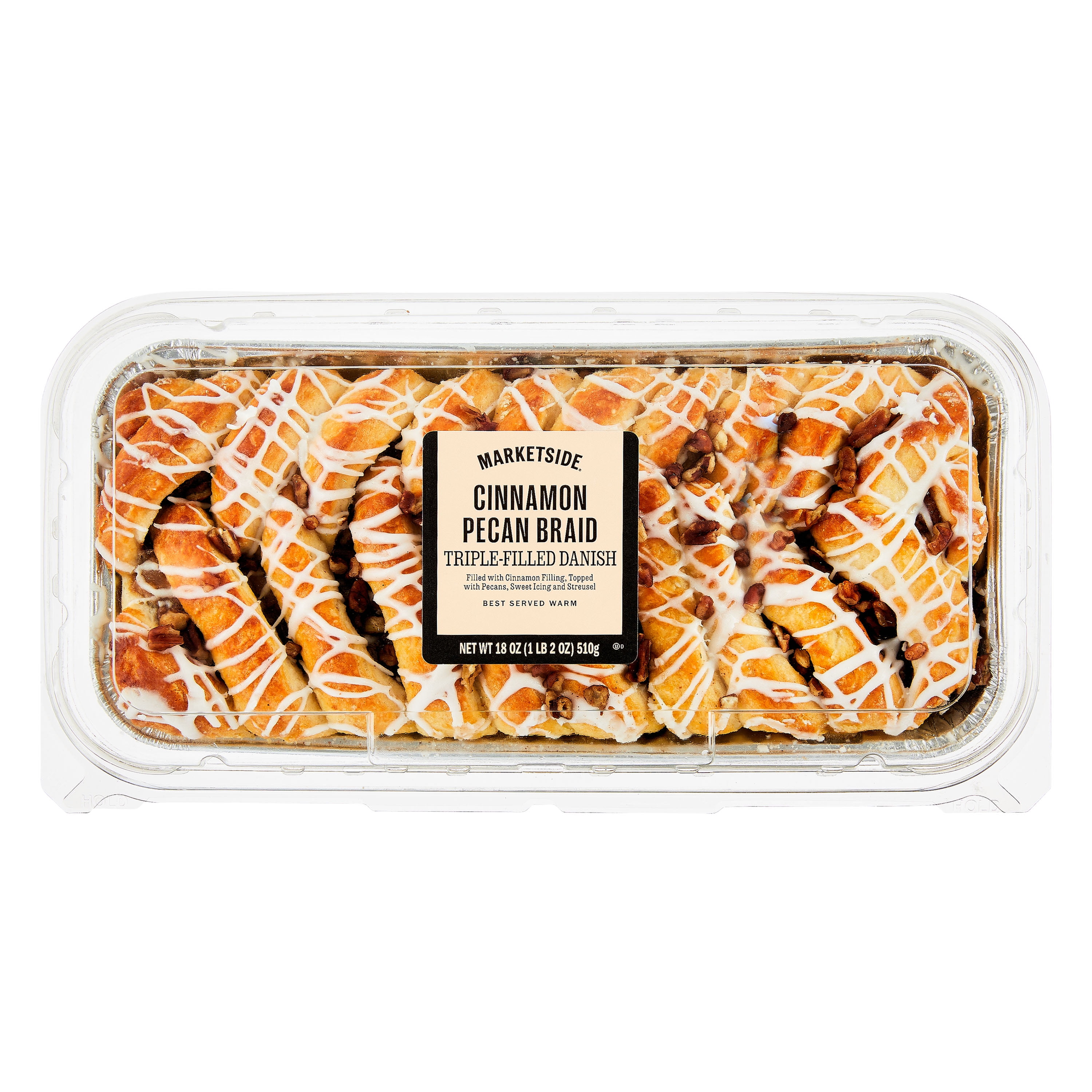 Marketside Triple-Filled Cinnamon Pecan Smear Braided Danish Pastry, 18 ...