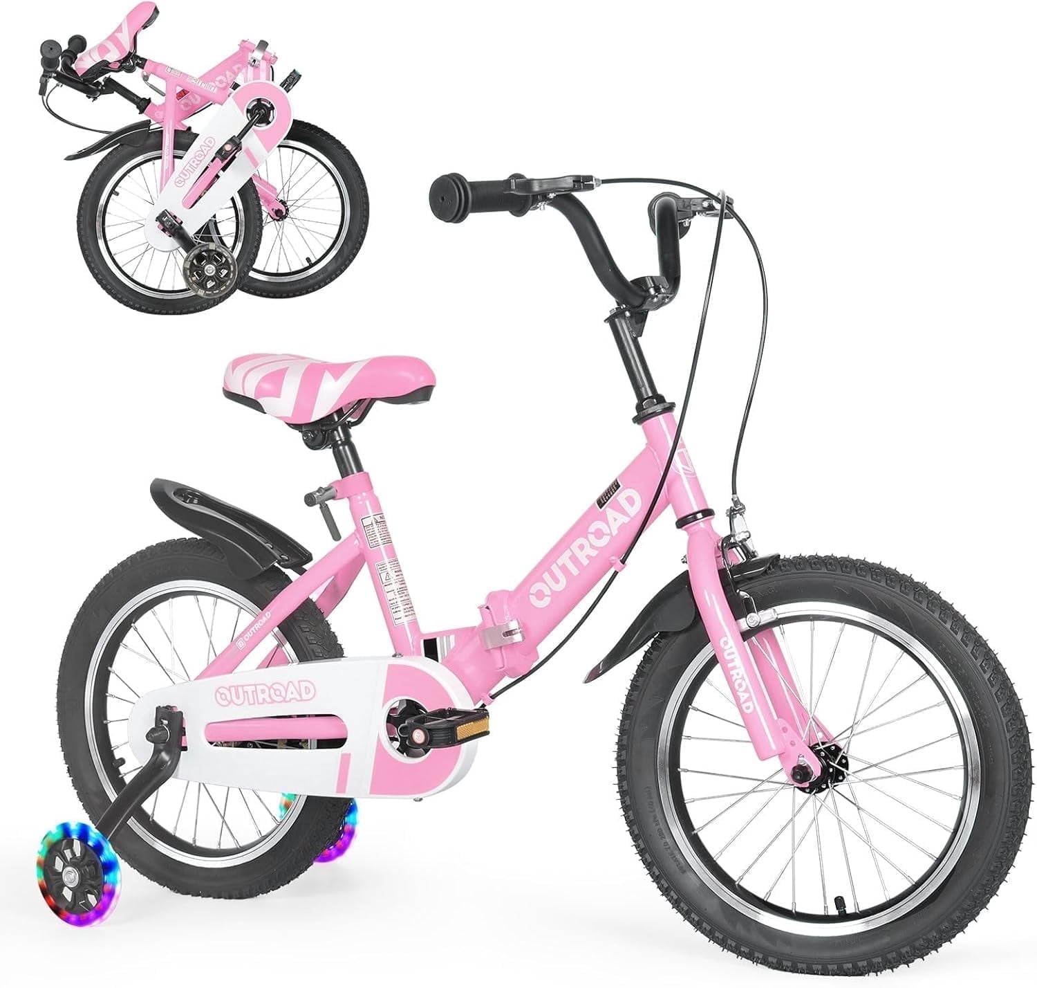 Marknig 14" 16" 18" Folding Kids Bike with Removable Training Wheels ...
