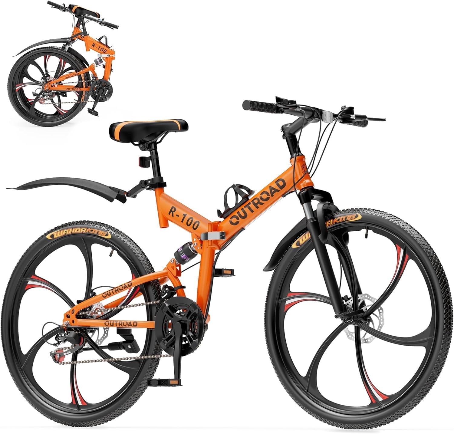 Marknig 26 Inch Folding Mountain Bike, 21 Speed Full Suspension High ...