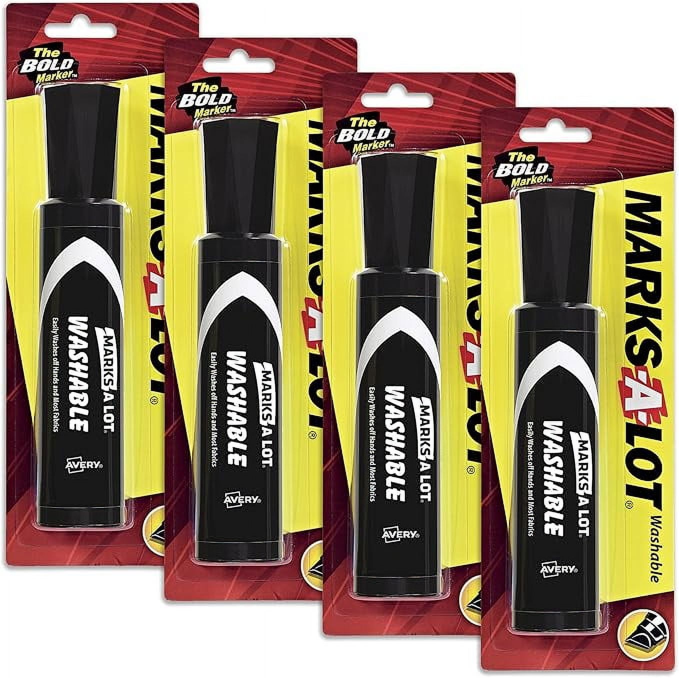 Marks A Lot Jumbo Black Washable Marker, Chisel Tip, 1 per Pack, 4 ...