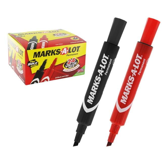 Marks-A-Lot Permanent Markers- Regular Chisel Tip- Red- Black- 24/Pack ...