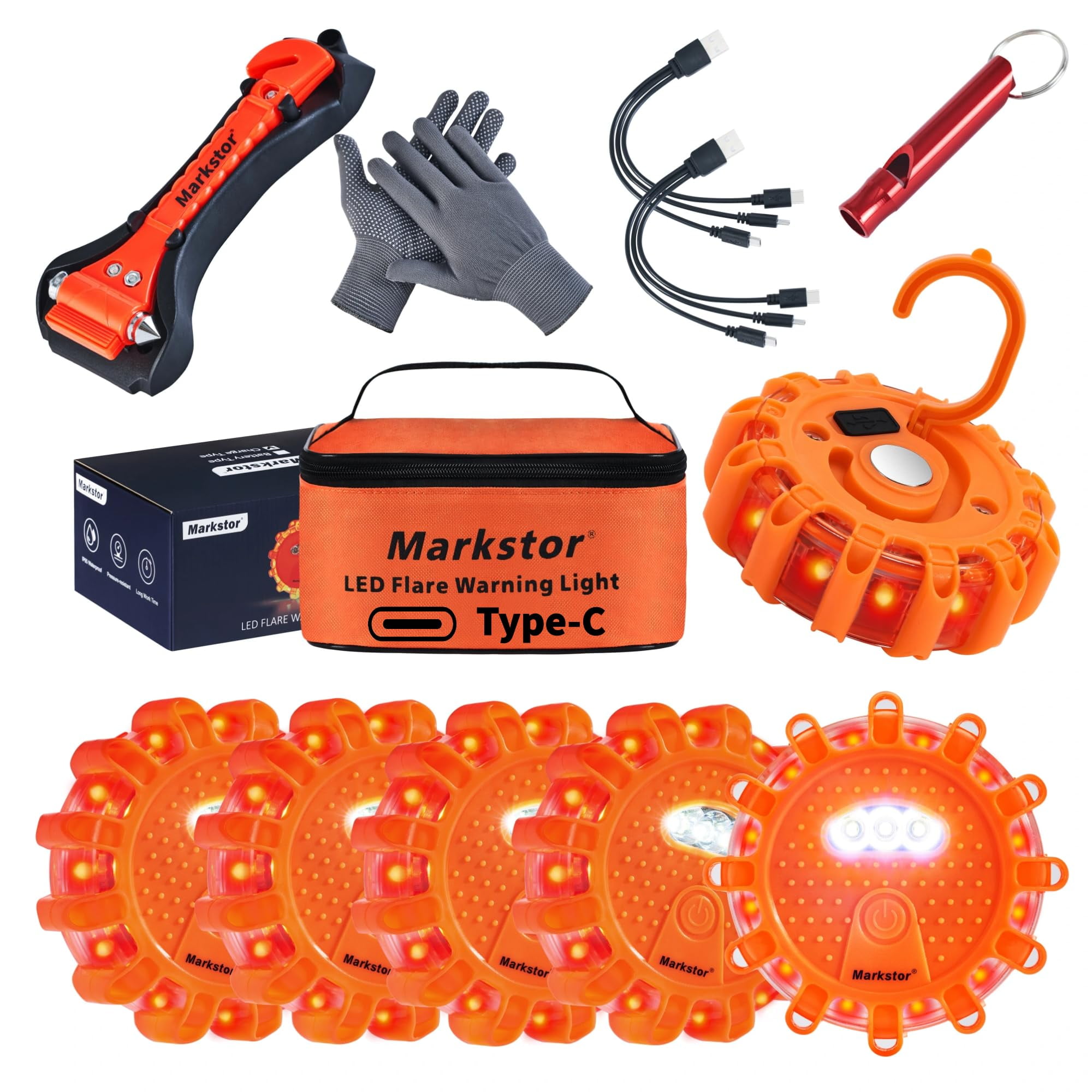 Markstor 6 Pack Emergency Car Kit LED Road Flares,USB Recharge (lithium ...