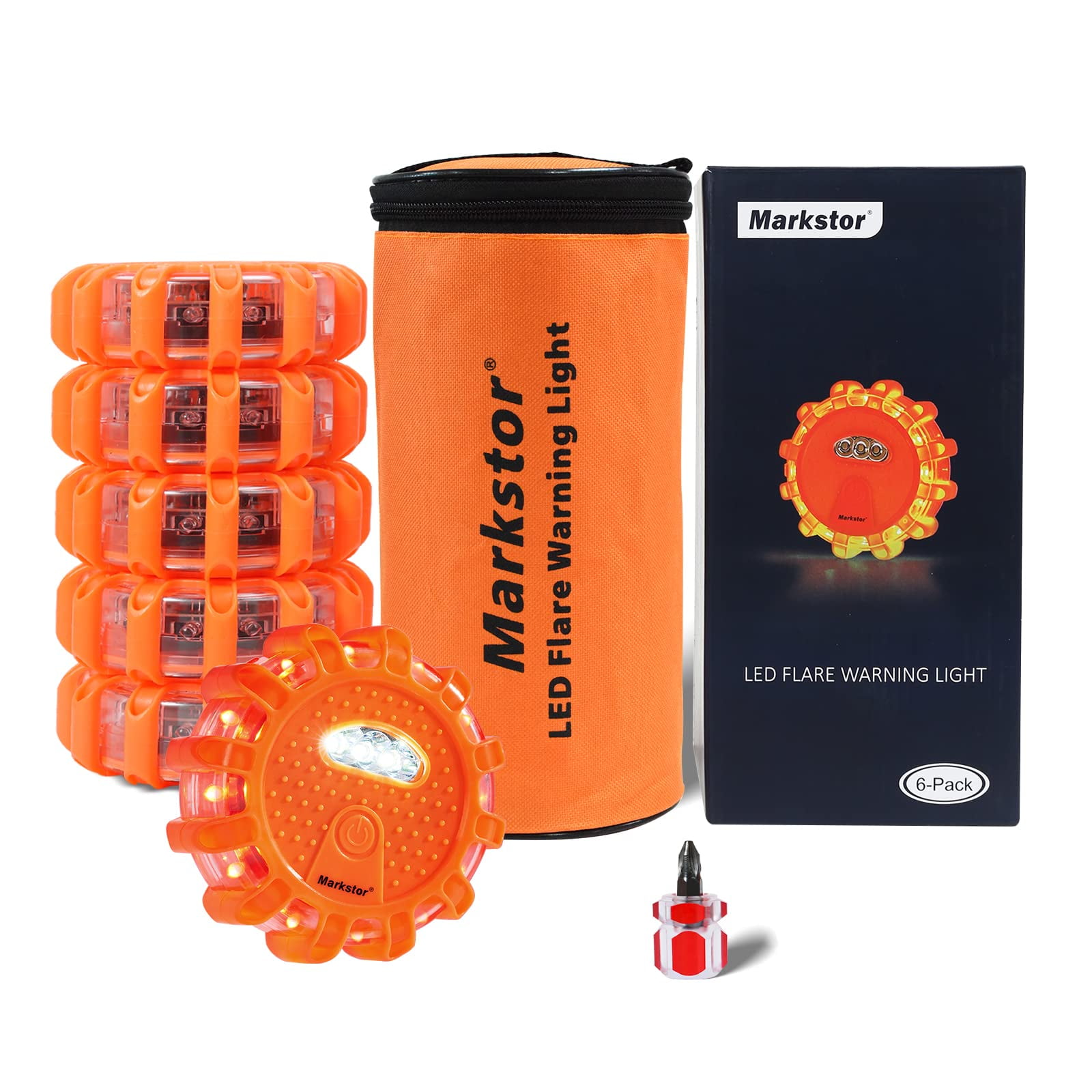 Markstor 6-Pack LED Road OIF8 Flare Car Emergency Kit,Magnetic Base ...