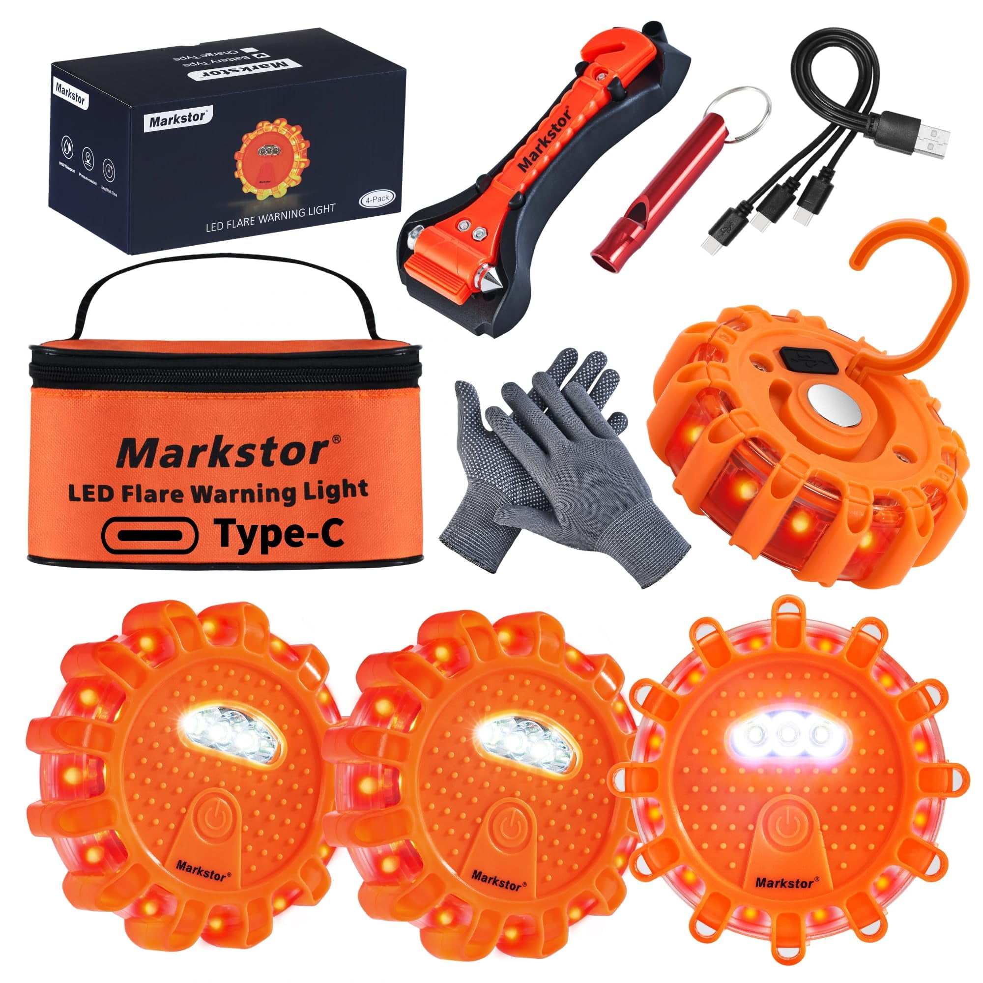 Markstor Led Road Flares STF9 4 Pack LED Flares Kit, USB Recharge Amber ...