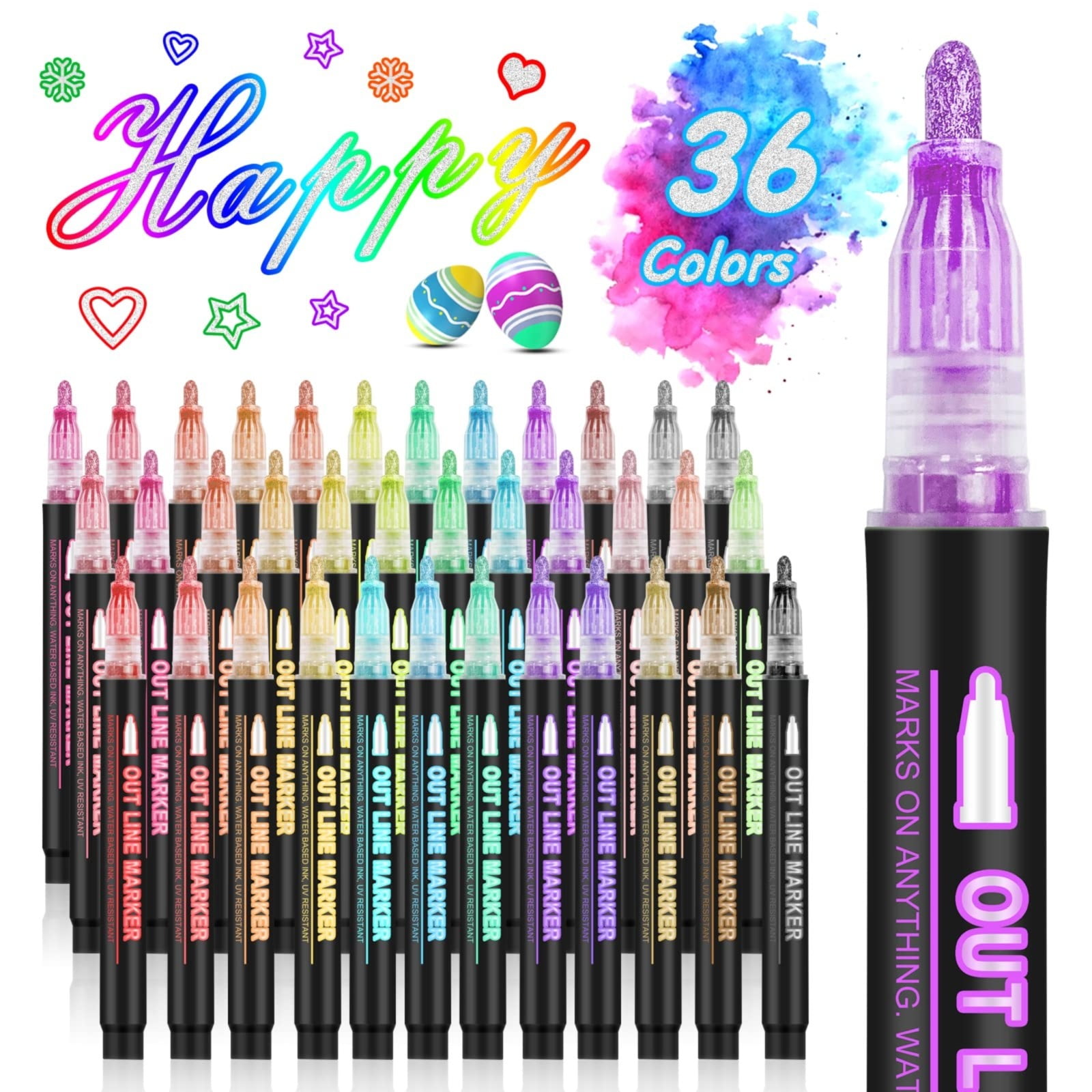 Markun Under $15 Double Line Outline Markers 36 Colors Super Squiggles ...