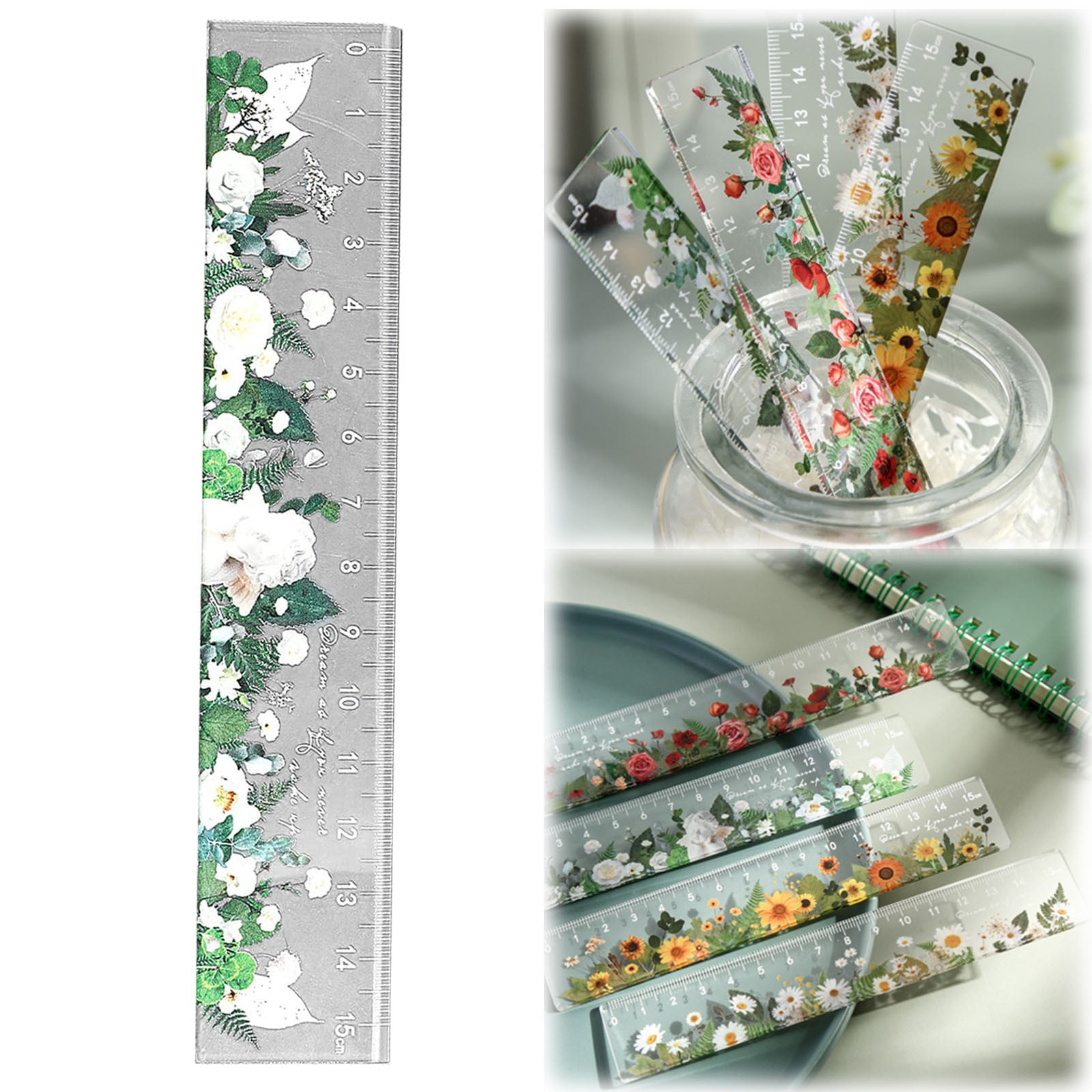 Markun Cute Centimeter Ruler No Scale Clear Plastic Flower Rulers Girly Metric Measuring Rulers ...