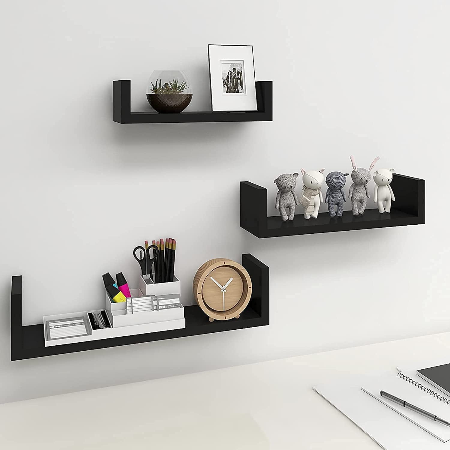 Marlac Wood Hanging Floating Wall Mount Display U Shape Wall Shelf ...