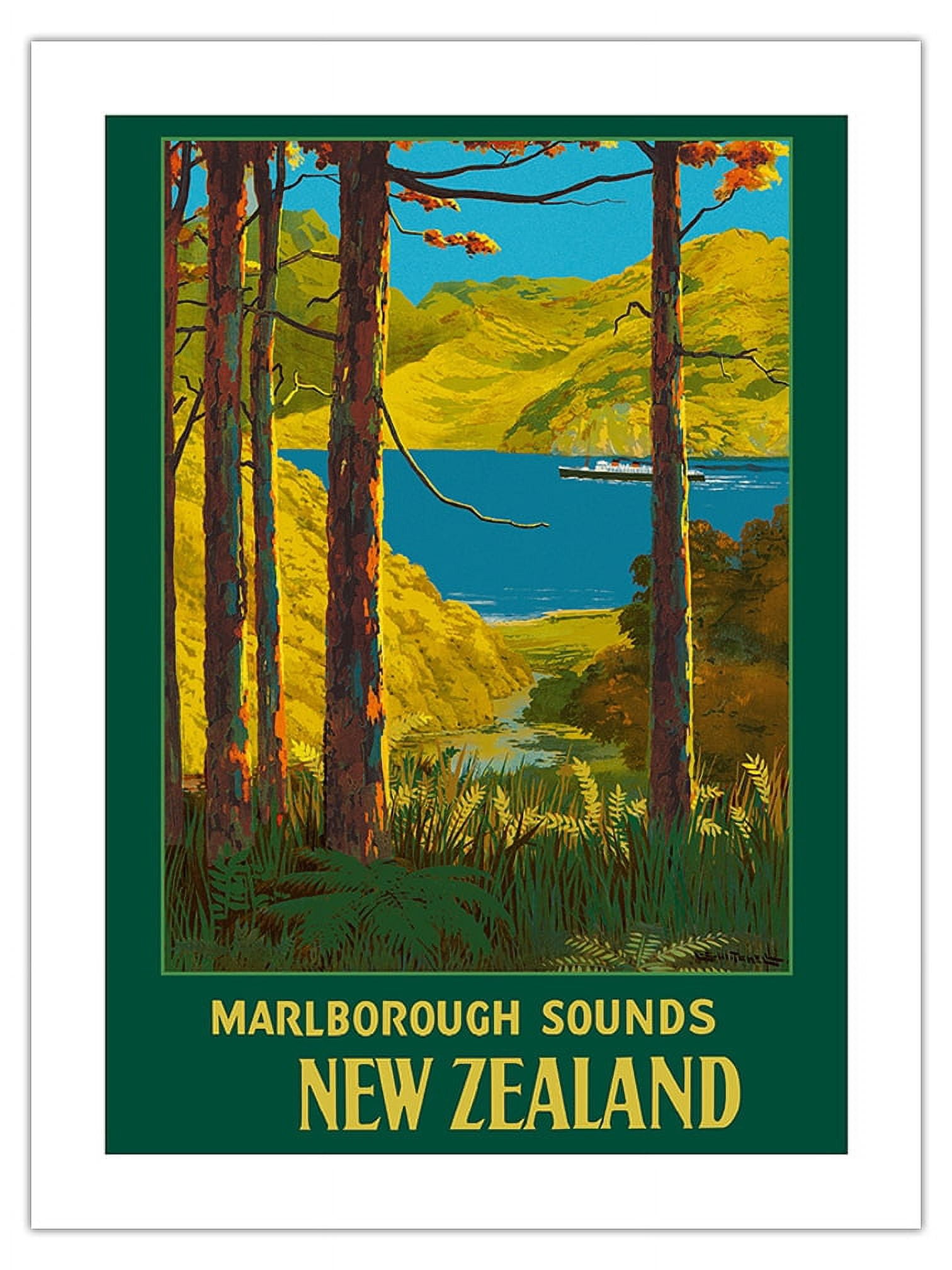 Marlborough Sounds - South Island New Zealand - Vintage Travel Poster ...
