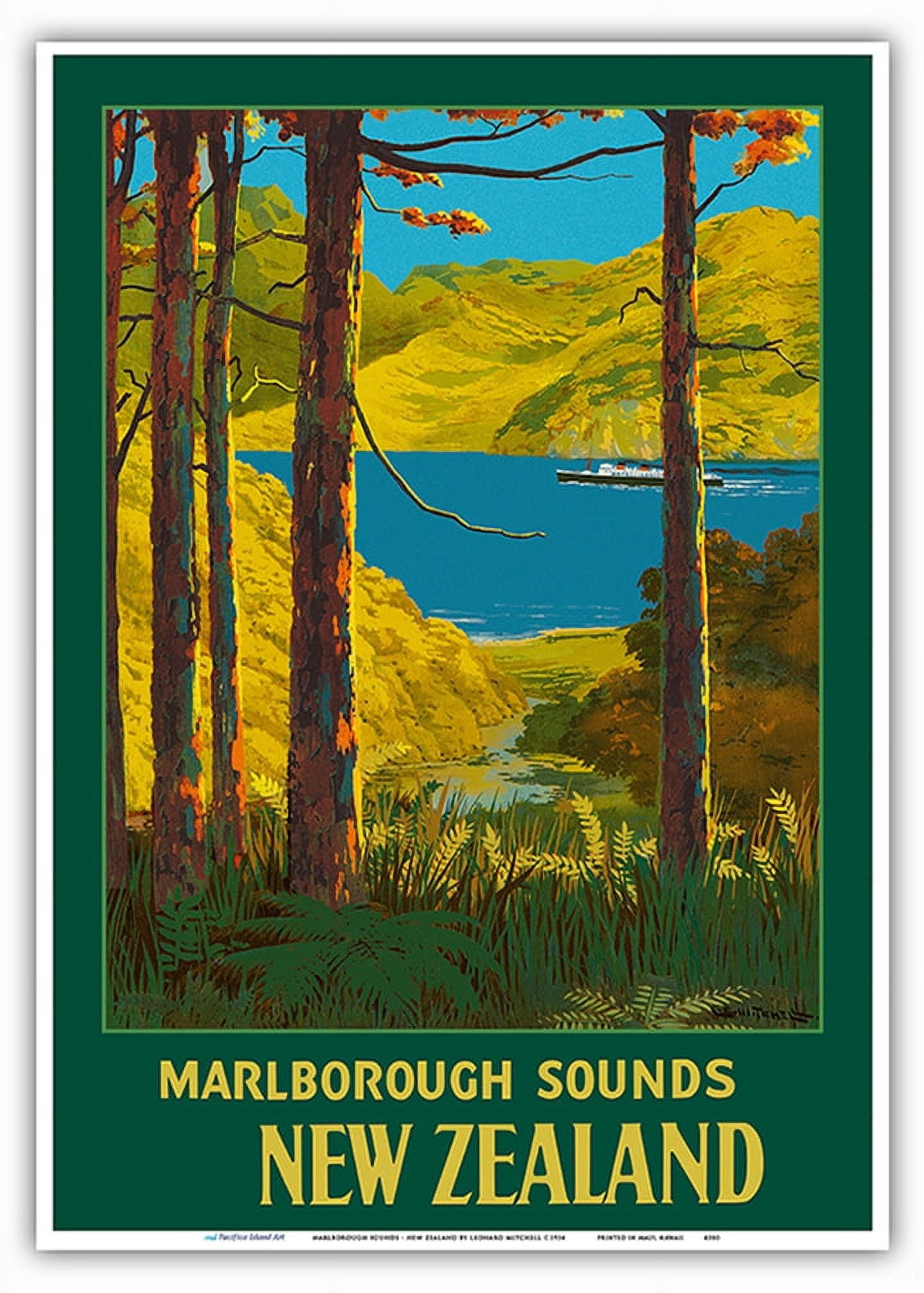 Marlborough Sounds - South Island New Zealand - Vintage Travel Poster ...