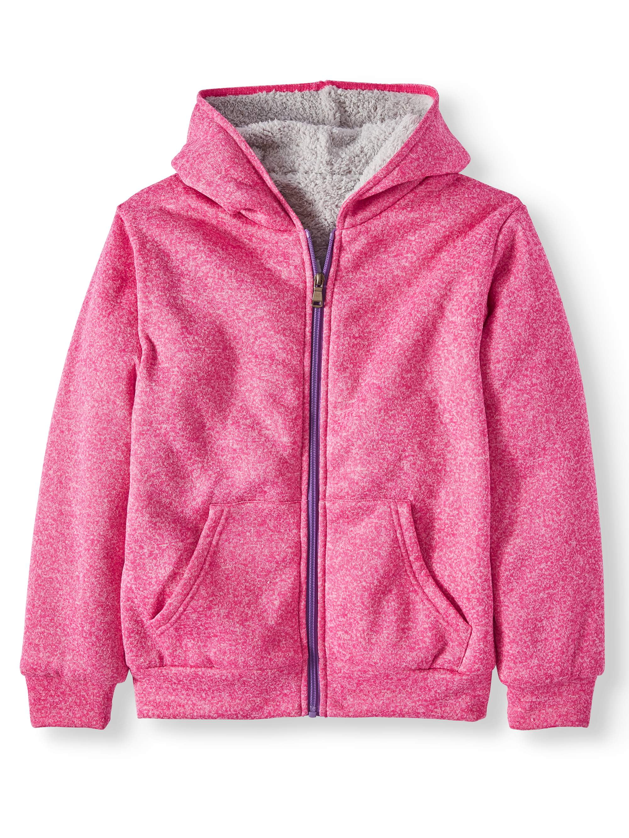 Marled Plush Zip Hooded Jacket with Sherpa Lining (Little Girls & Big ...