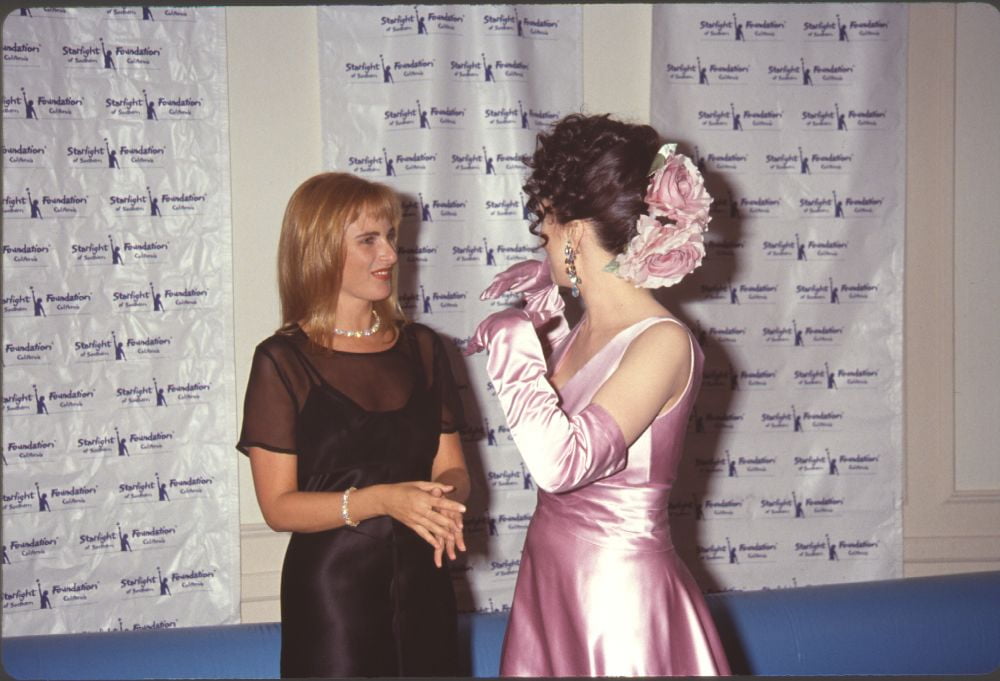 Marlee Matlin In Black Silk And Sheer Dress With Emma Samms In Pink ...