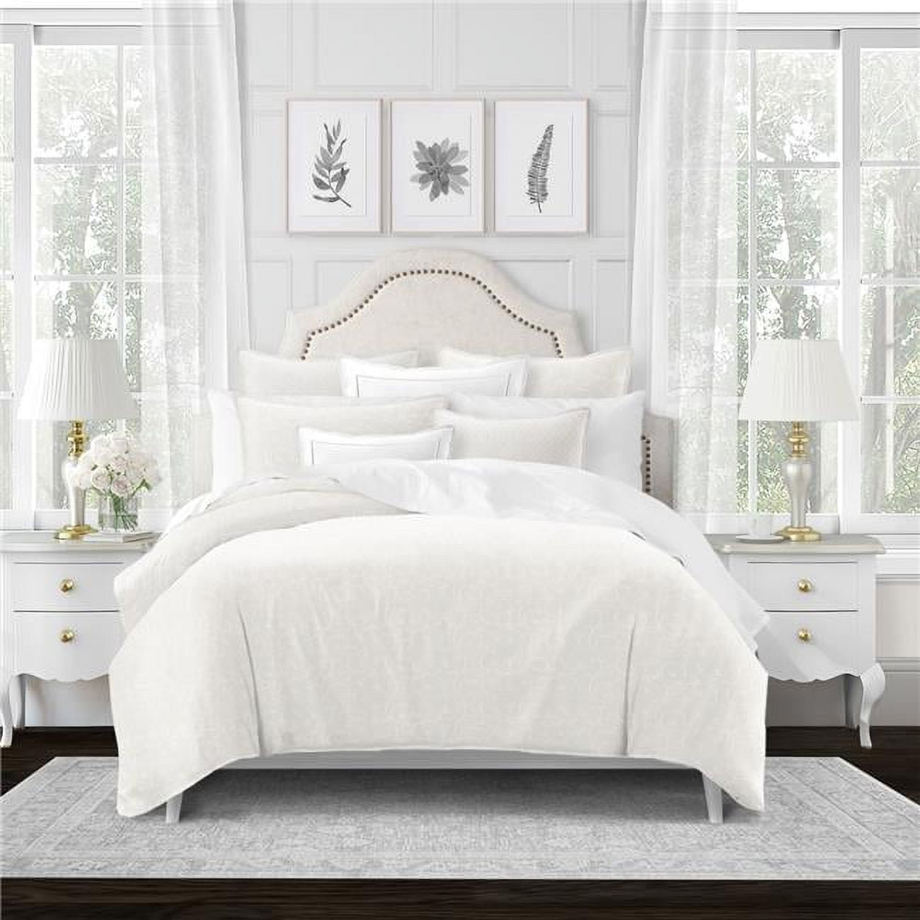 Marlene Alabaster Queen Comforter & 2 Pillow Shams Set - 5 Piece ...