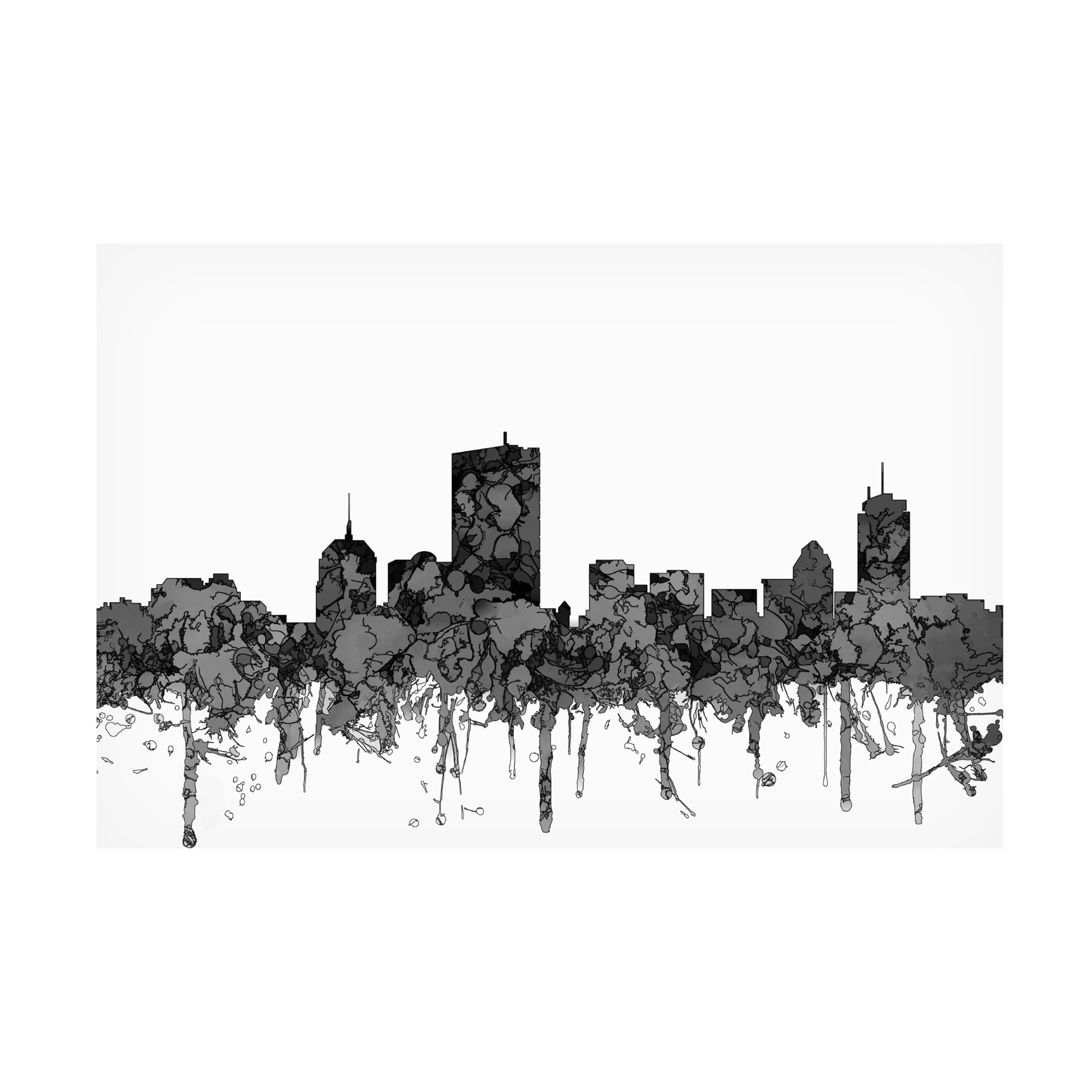 Marlene Watson 'Boston Mass Skyline Cartoon B and W' Canvas Art ...