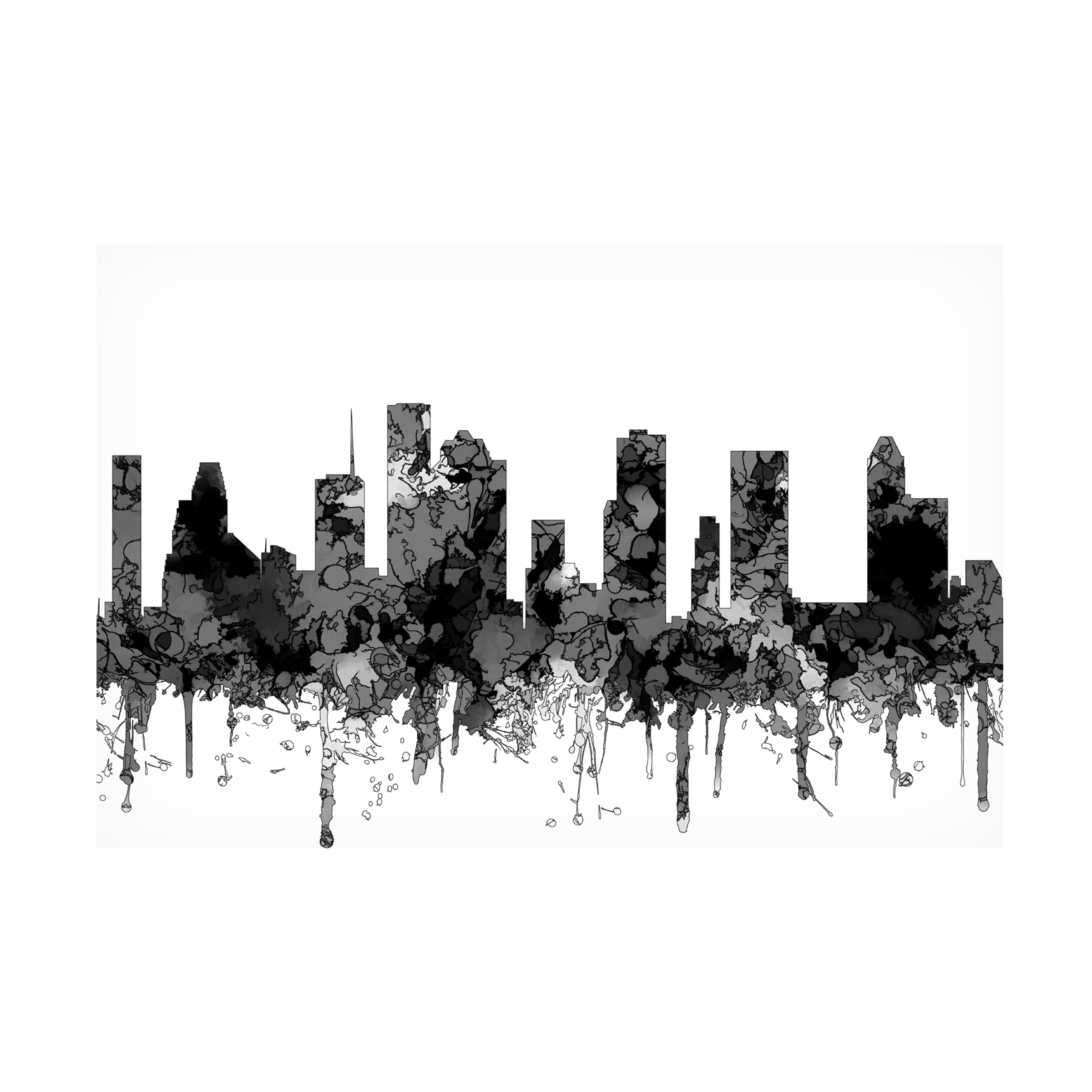 Marlene Watson 'Houston Texas SkylineCartoon B and W' Canvas Art ...