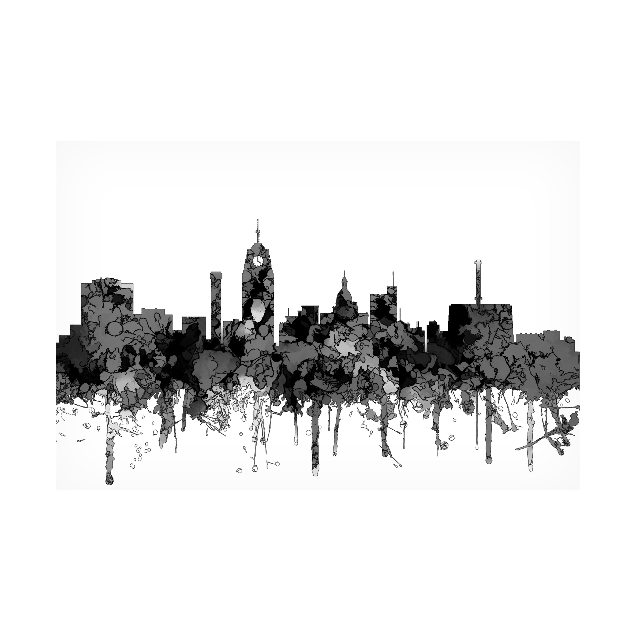 Marlene Watson 'Lansing Michigan Skylines Cartoon B and W' Canvas Art ...