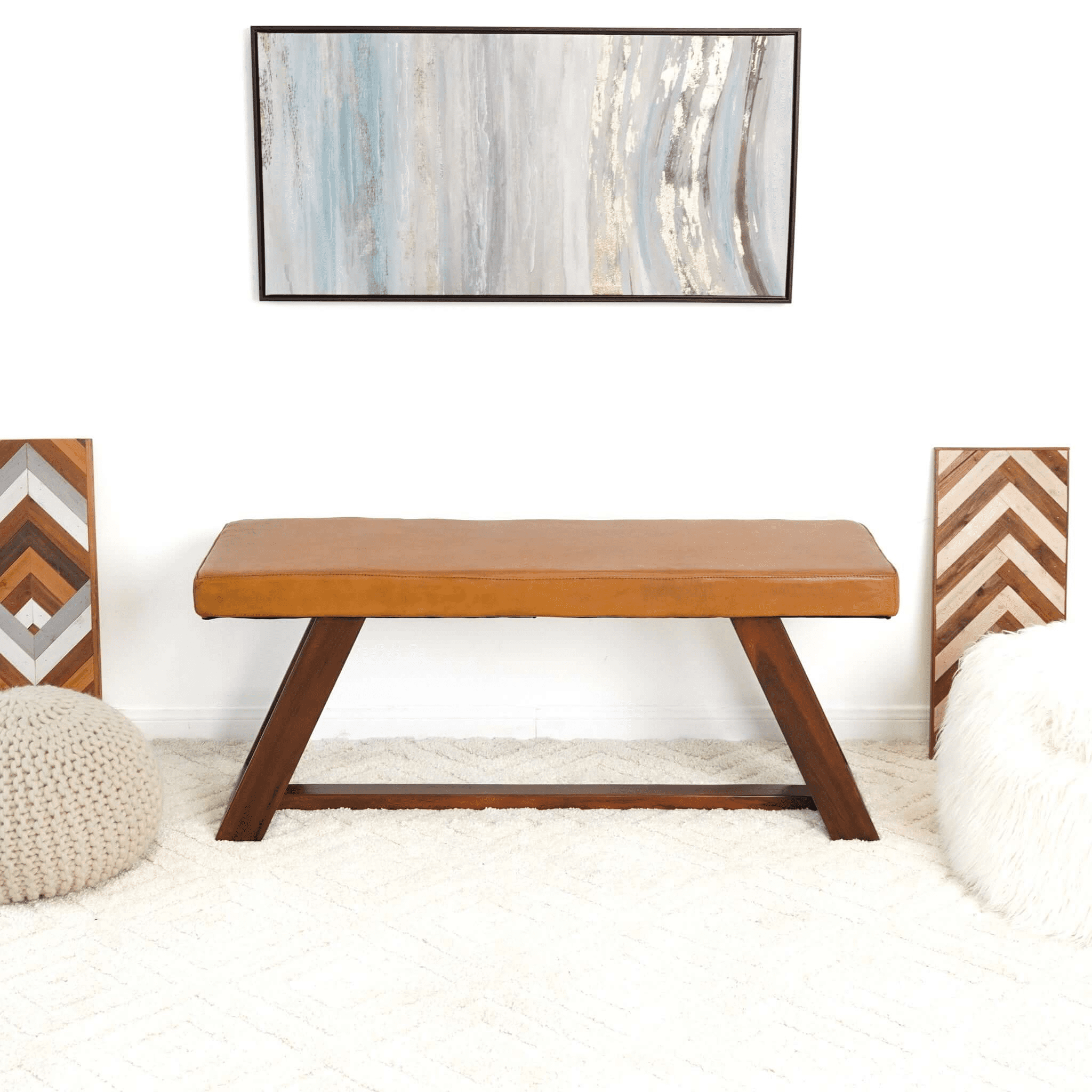 Marley Genuine Leather Bench In Tan,Amber Abs Furniture Bedroom Benches ...
