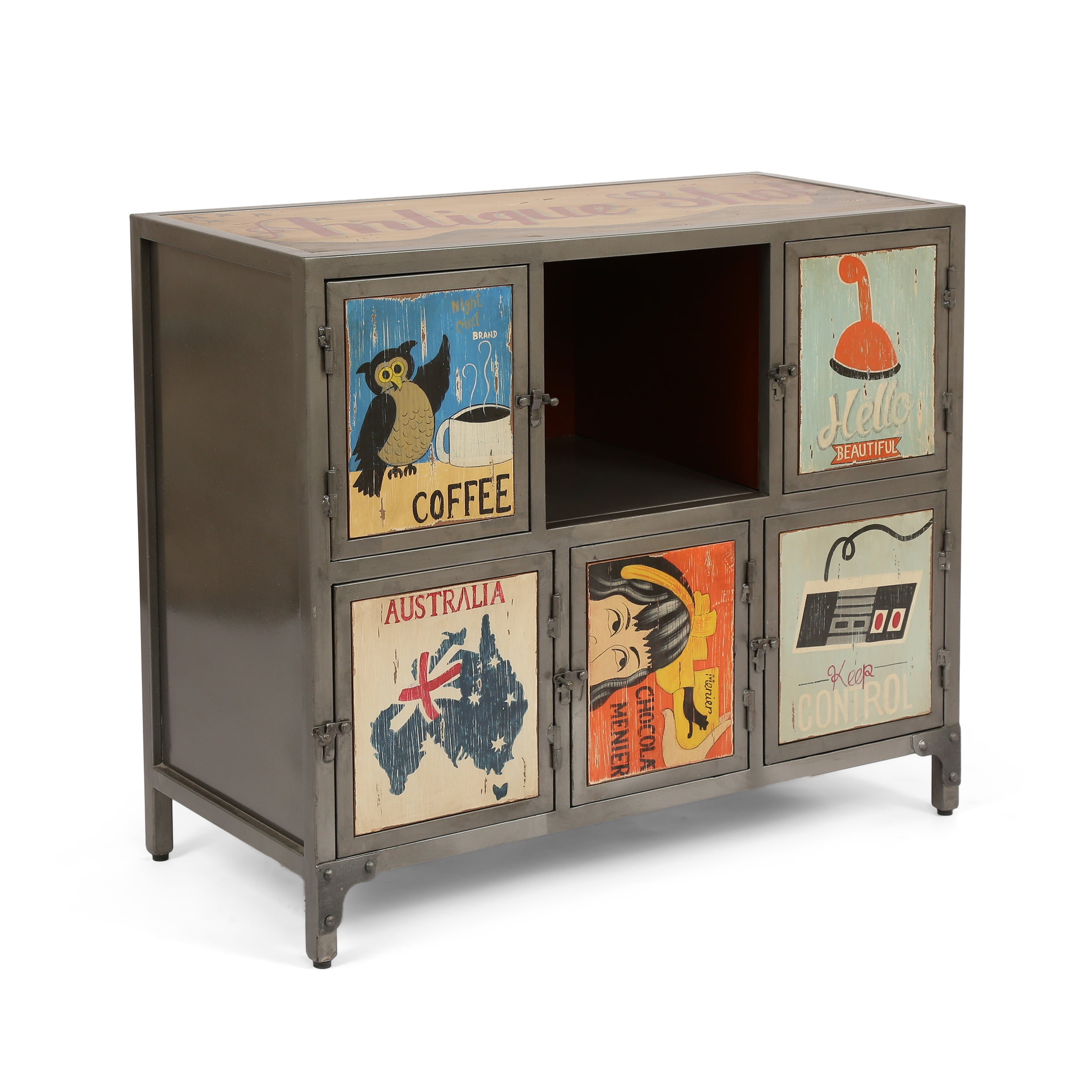 Marley Handcrafted Boho 6 Cubby Cabinet, Multi-Colored and Gray ...