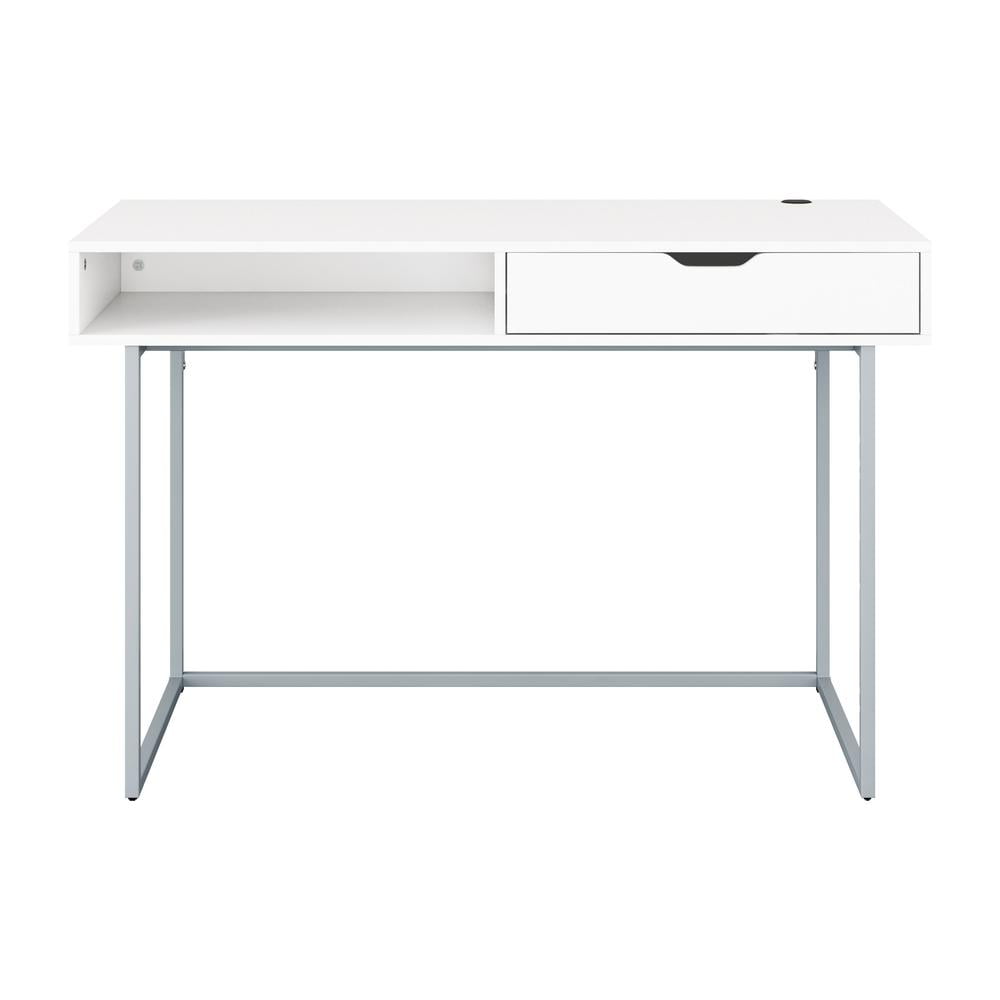 Marley Modern White Engineered Wood Single Drawer Desk with Steel Legs ...