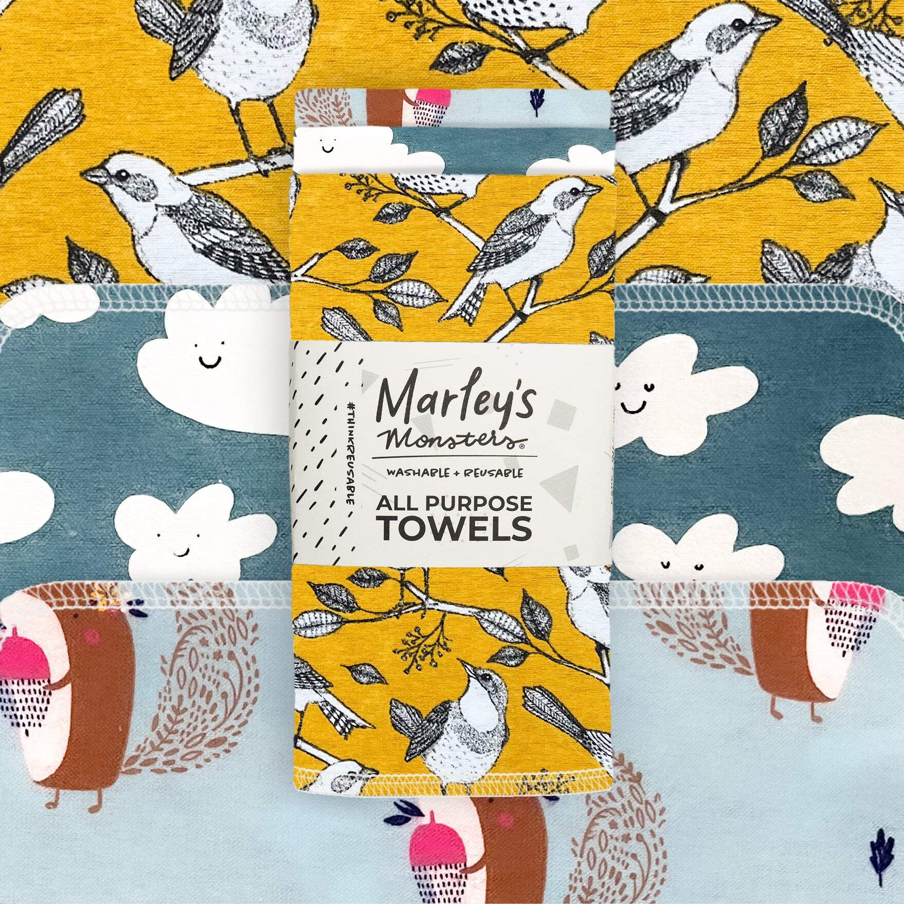 Marley's Monsters All Purpose Towels: 3 Count Pack - Cotton Flannel ...