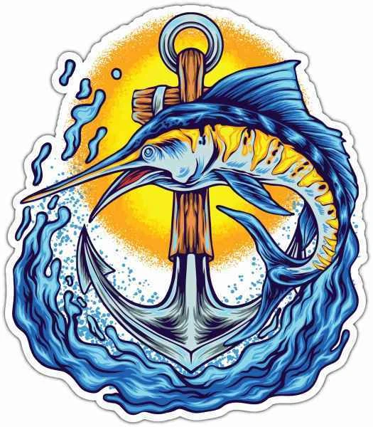 Marlin Fish Anchor Fishing Fisherman Ocean Car Stickerphone Decal Water ...