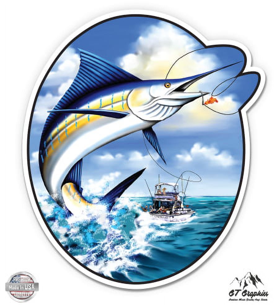 Marlin Fishing - 8" Vinyl Sticker - For Car Laptop I-Pad - Waterproof ...