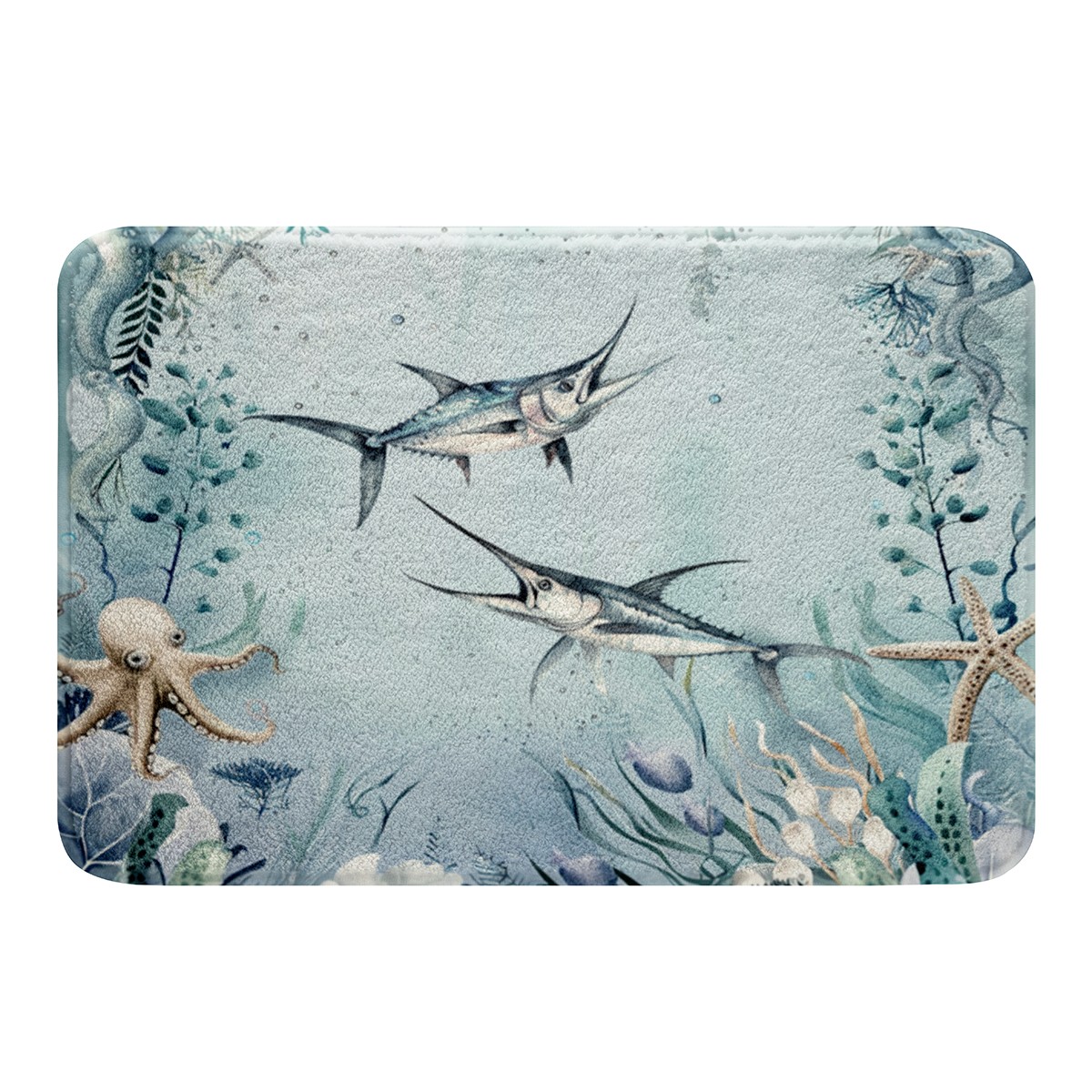 Marlin Outdoor Rug Teal Blue Ocean Beach Coastal 16"x24" Area Rug ...