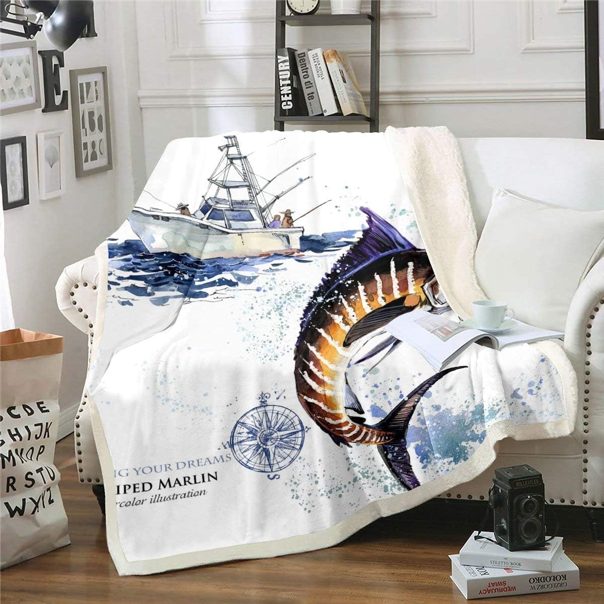Marlin Swordfish Blanket Throw Fishing Boat Tie Dye Fleece Blanket ...