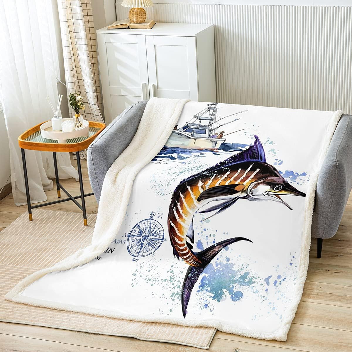 Marlin Swordfish Blanket Throw Fishing Boat Tie Dye Fleece Blanket ...