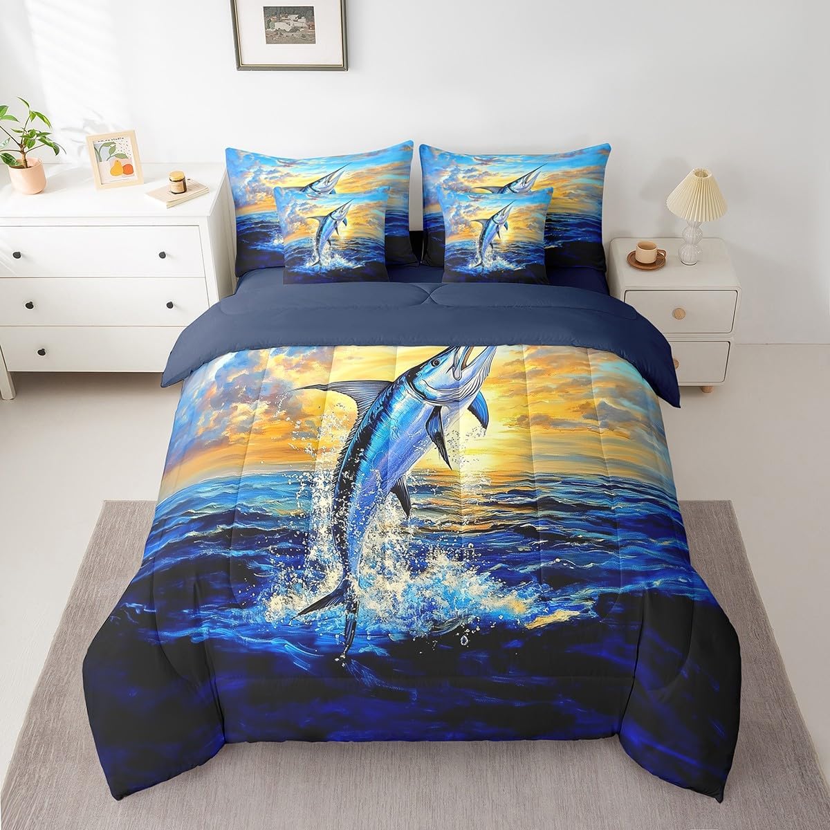 Marlin Swordfish Comforter Set with Sheets Fishing and Hunting 7 Piece ...
