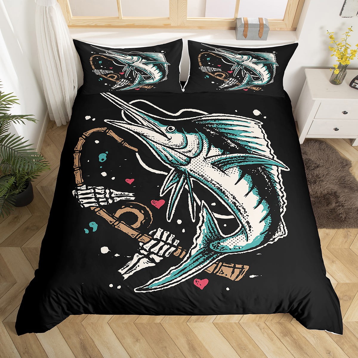 Marlin Swordfish Duvet Cover Gothic Skeleton Bedding Set for Boys Kids ...