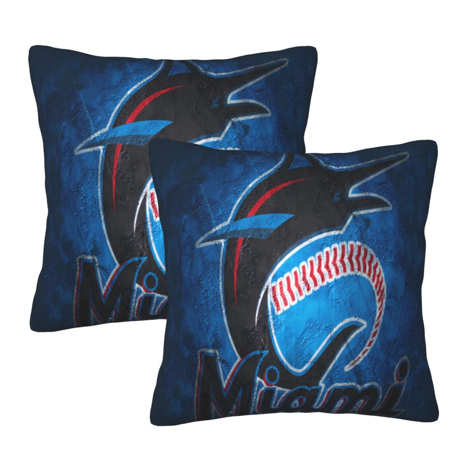 Marlins Baseball Team Double Sided Plush Pillow Cover (2 Pack), Sofa Cushion Cover Decorative ...