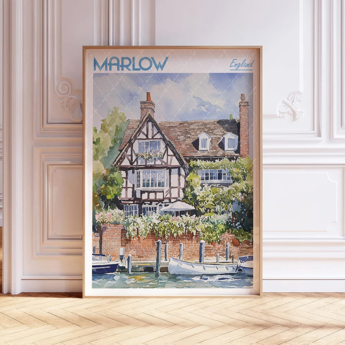 Marlow Buckinghamshire England Pastel Travel Poster, Stretched Size ...