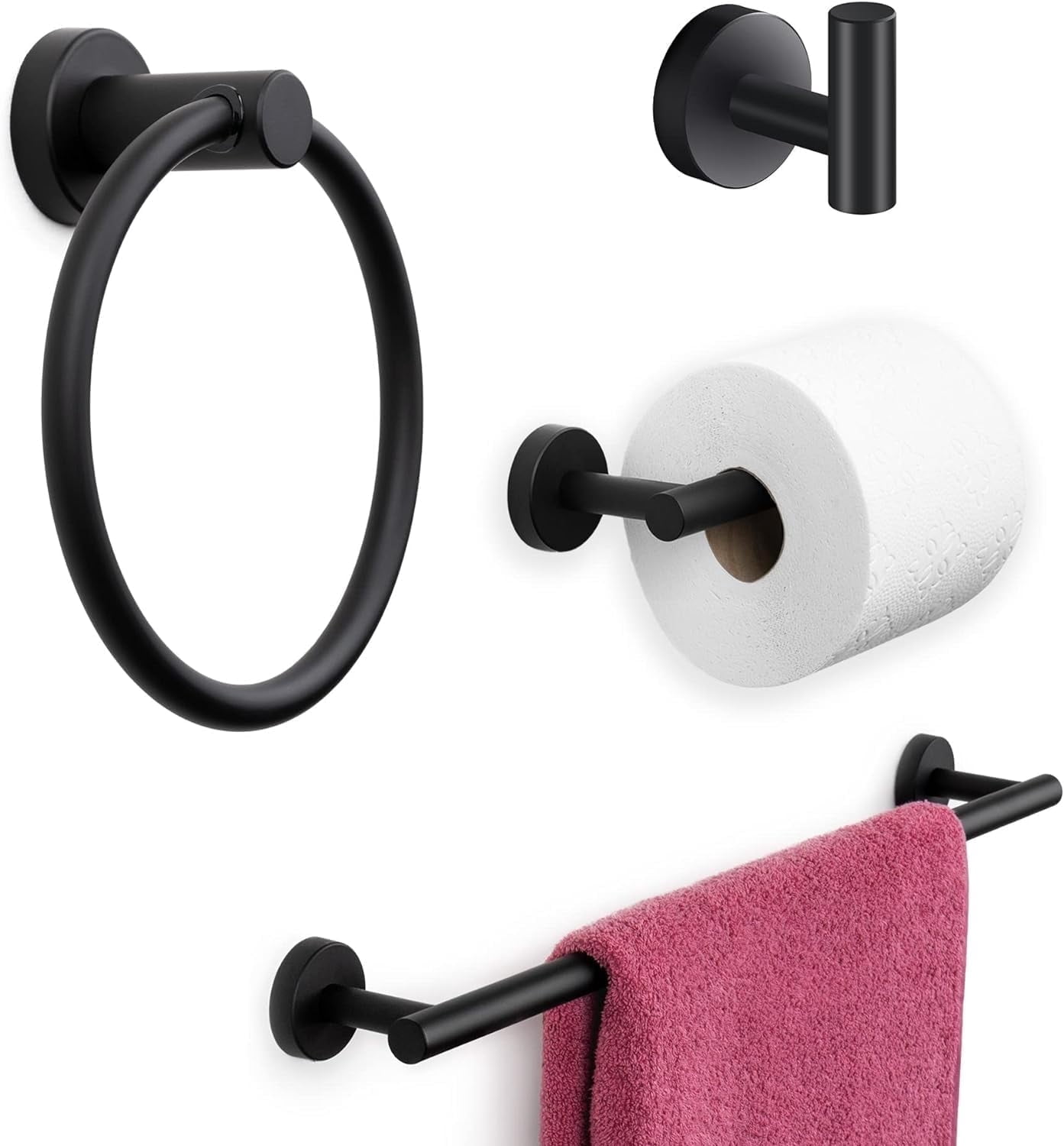 Marmolux Acc 4-Piece Matte Black Bathroom Towel Bar Set, Wall Mount ...
