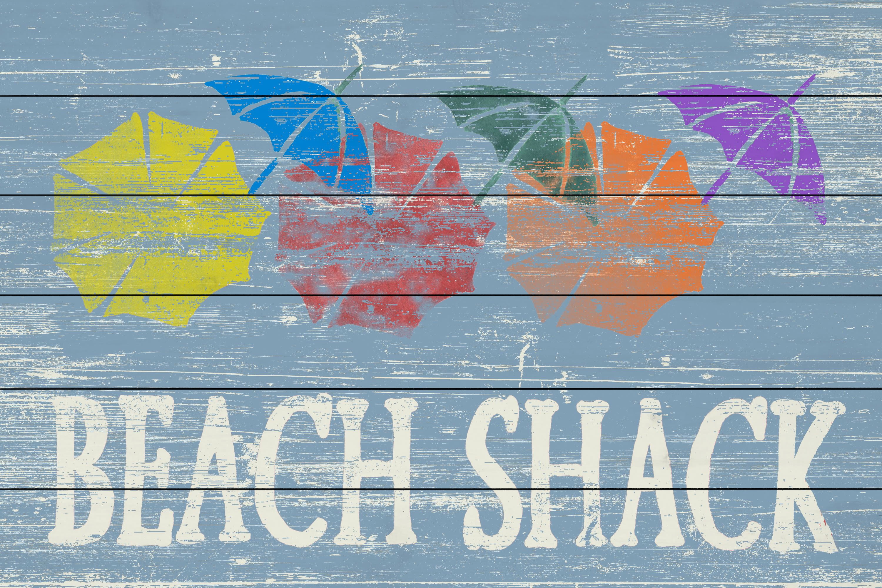 Marmont Hill Beach Shack Umbrellas White Wood Wall Art, 40" x 60 ...