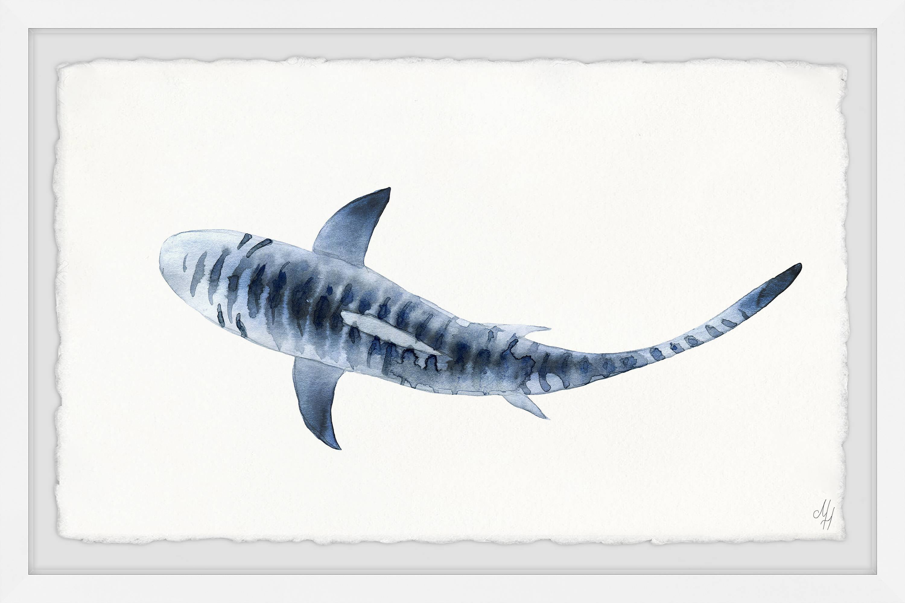Marmont Hill Blue Striped Shark Framed Wall Art - Walmart.com