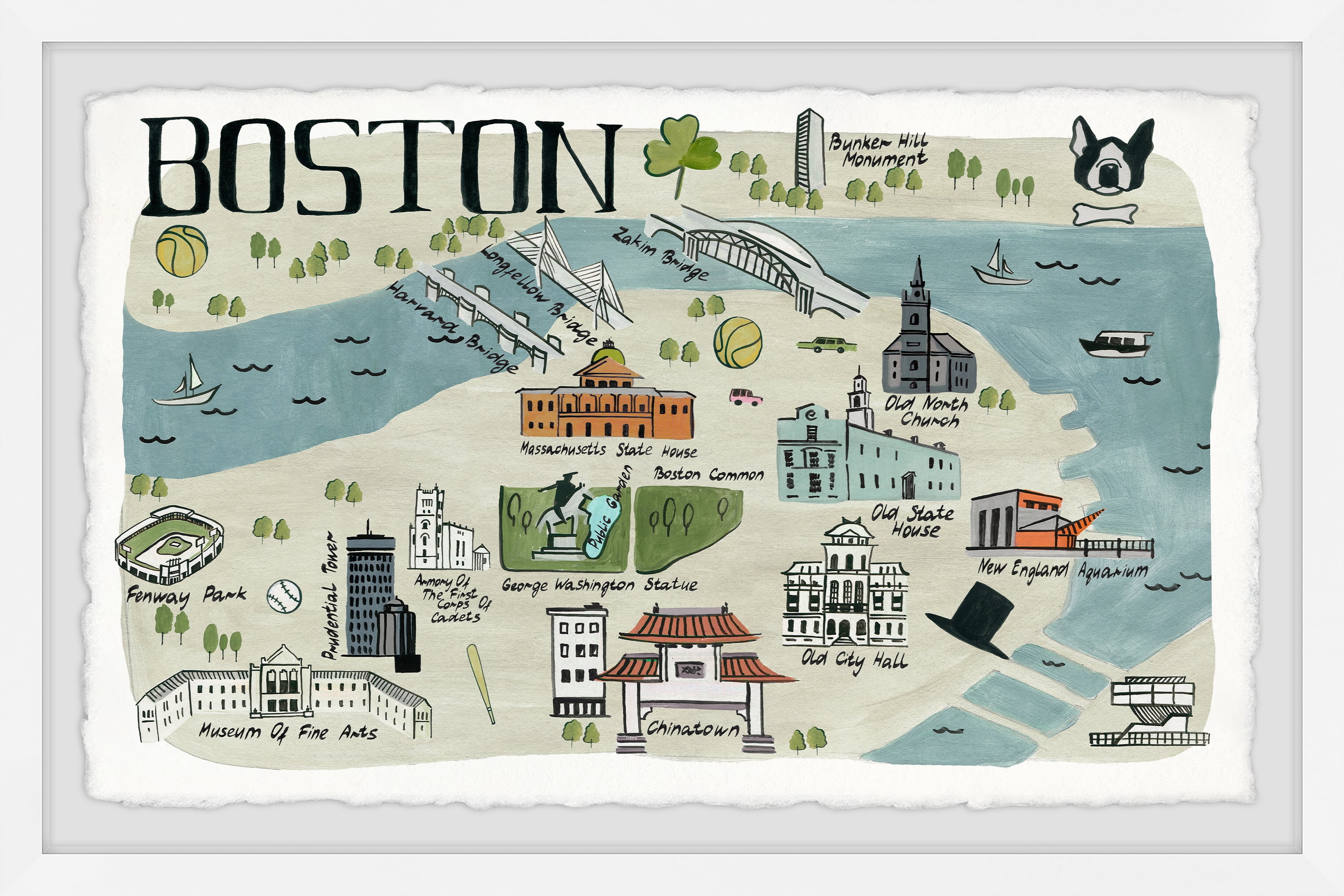Marmont Hill Illustrated Map of Boston Framed Wall Art, 30" x 45 ...