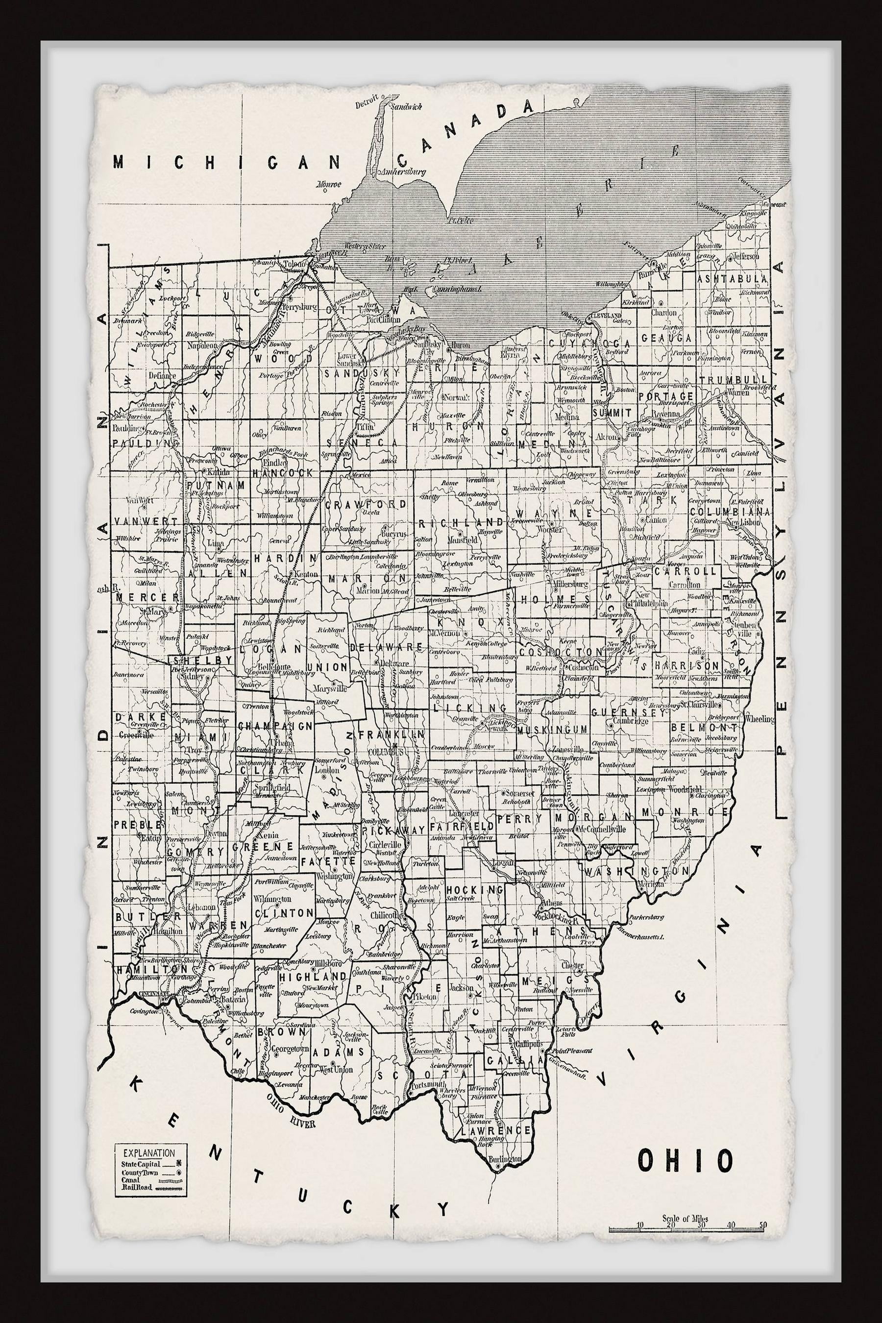 Free Shipping! Marmont Hill Ohio Counties Map Monochrome Framed Wall ...