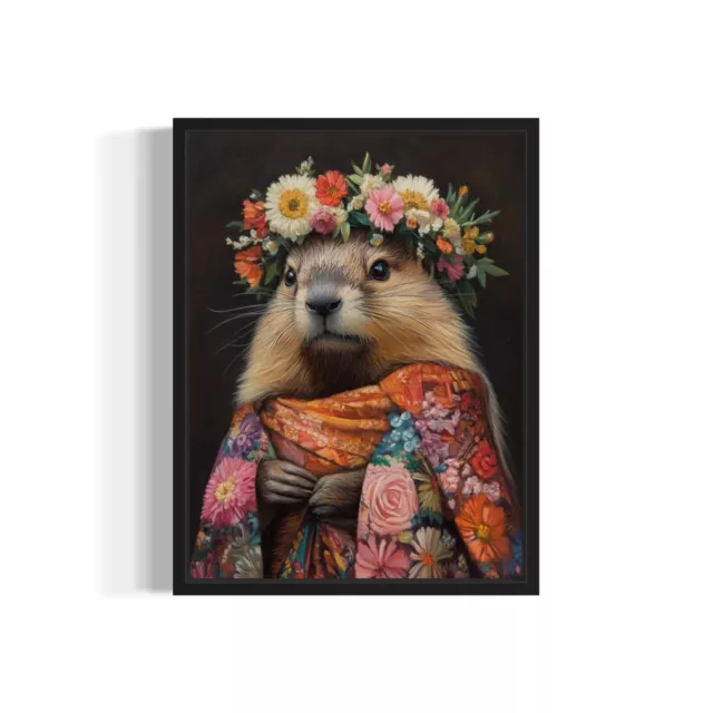 Marmot Animal With Flower Bathroom Art Print Poster Wall Art Painting ...