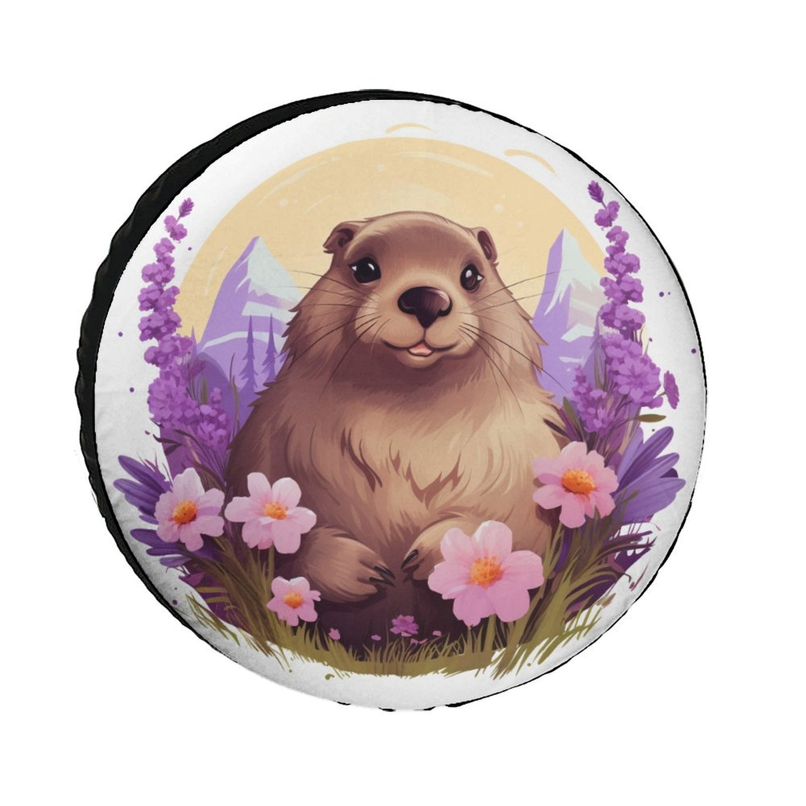 Marmot, Groundhog Animal with Purple Floral Camper Spare Tire Cover ...
