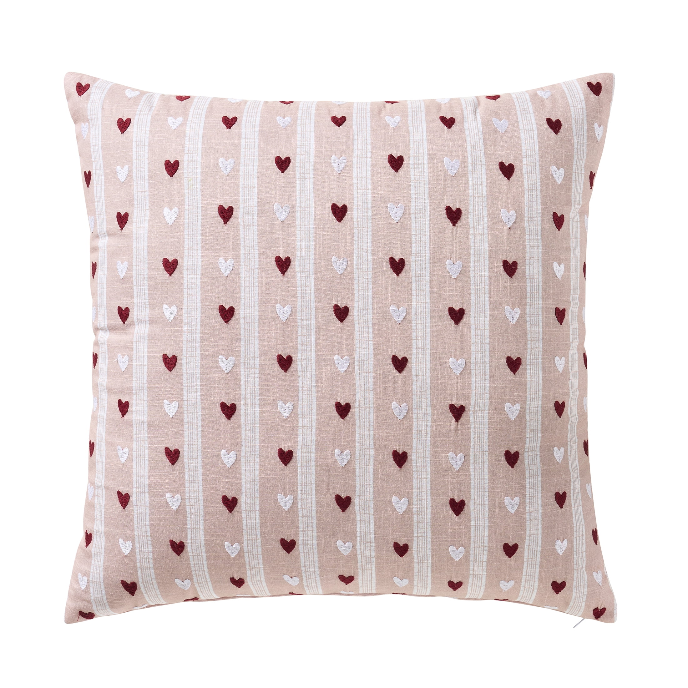 My Texas House 20" x 20" Marna Pink/Red Hearts Cotton Decorative Pillow ...