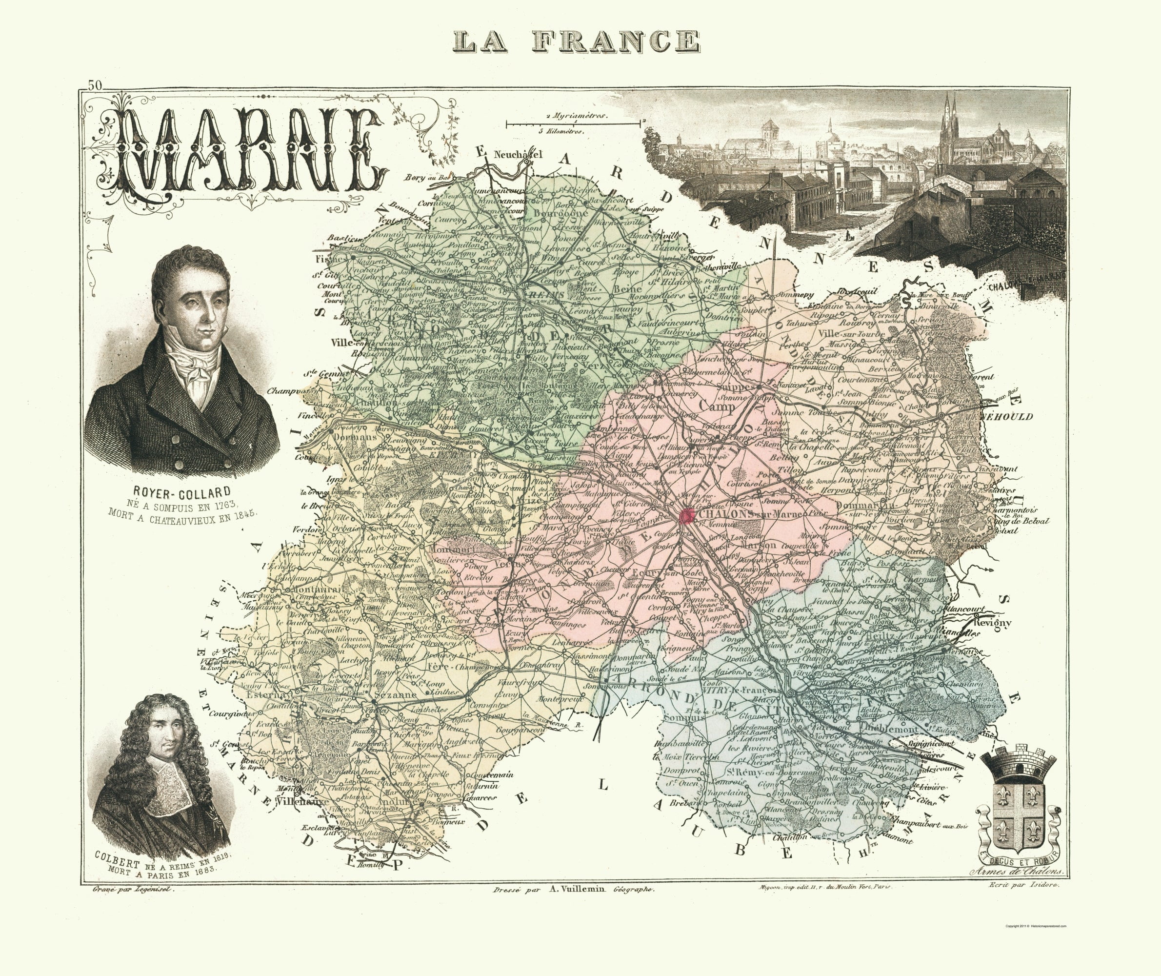 Historic Map - Marne Department France - Migeon 1869 - 23 x 27.37 ...