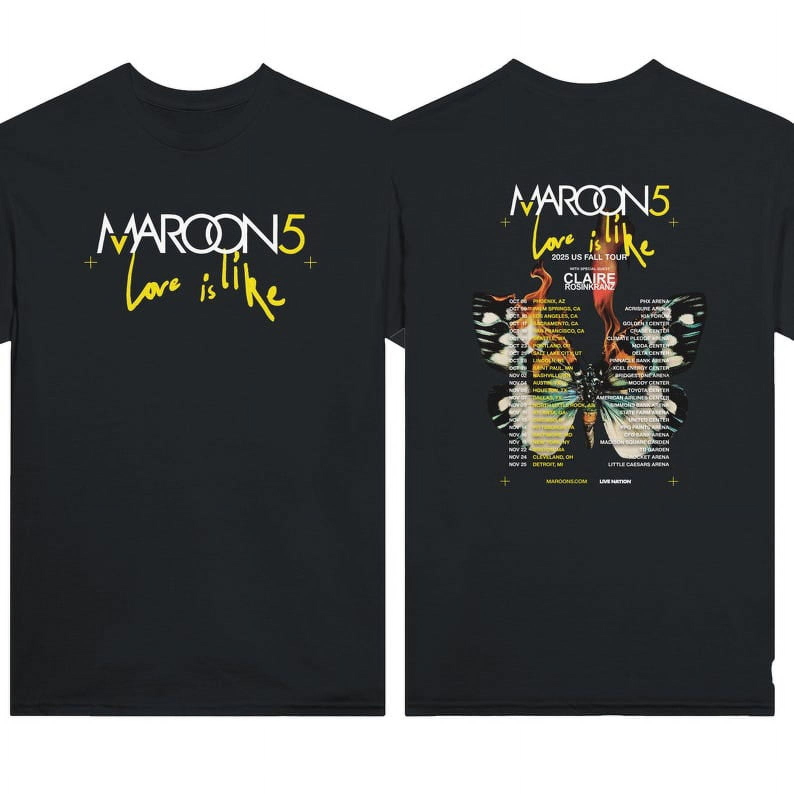 Maroon 5 - Love is Like US Fall Tour 2025 T-Shirt Black Band Shirt ...