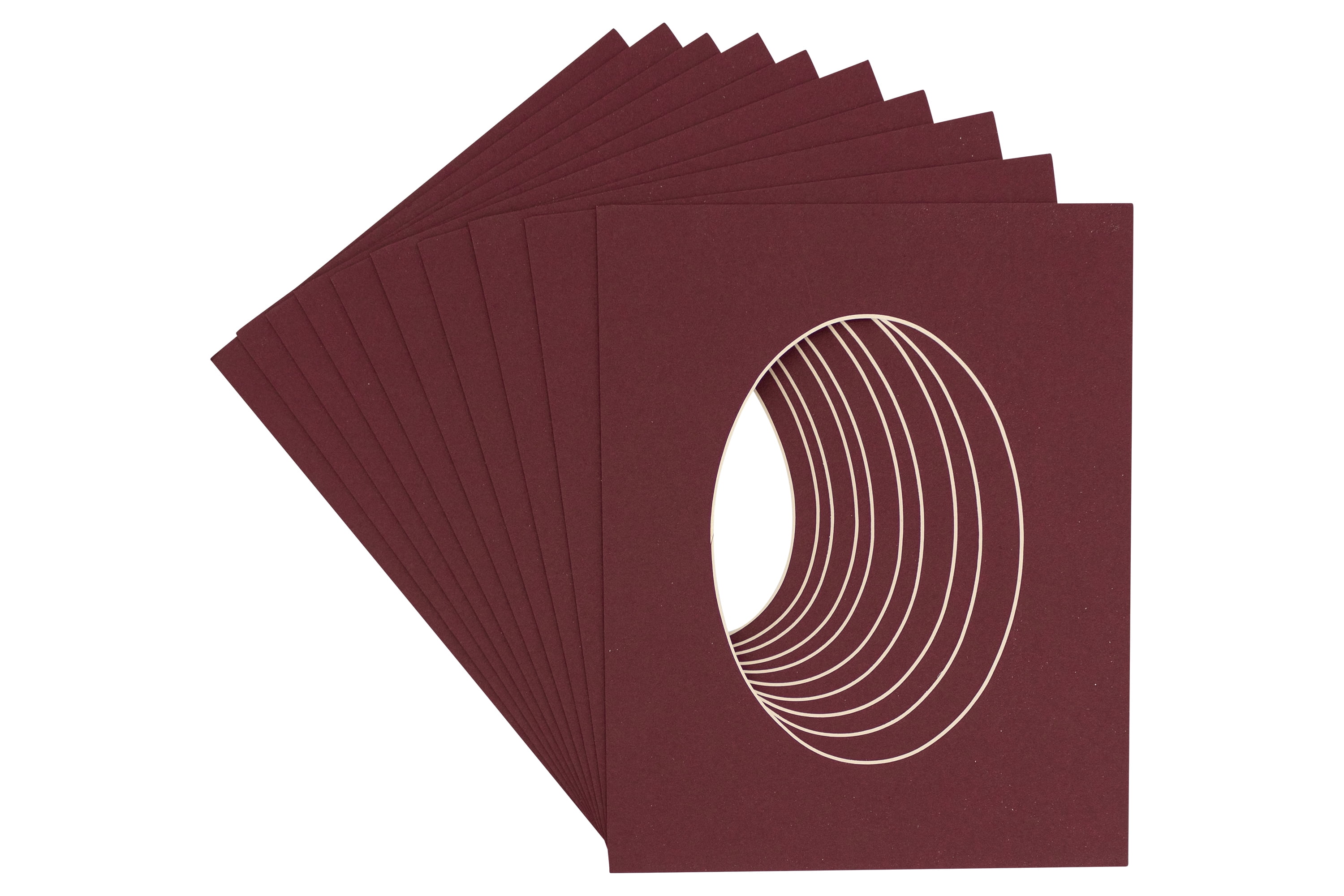 Maroon Acid Free 6x7.5 Oval Picture Frame Mat with White Core Bevel Cut ...