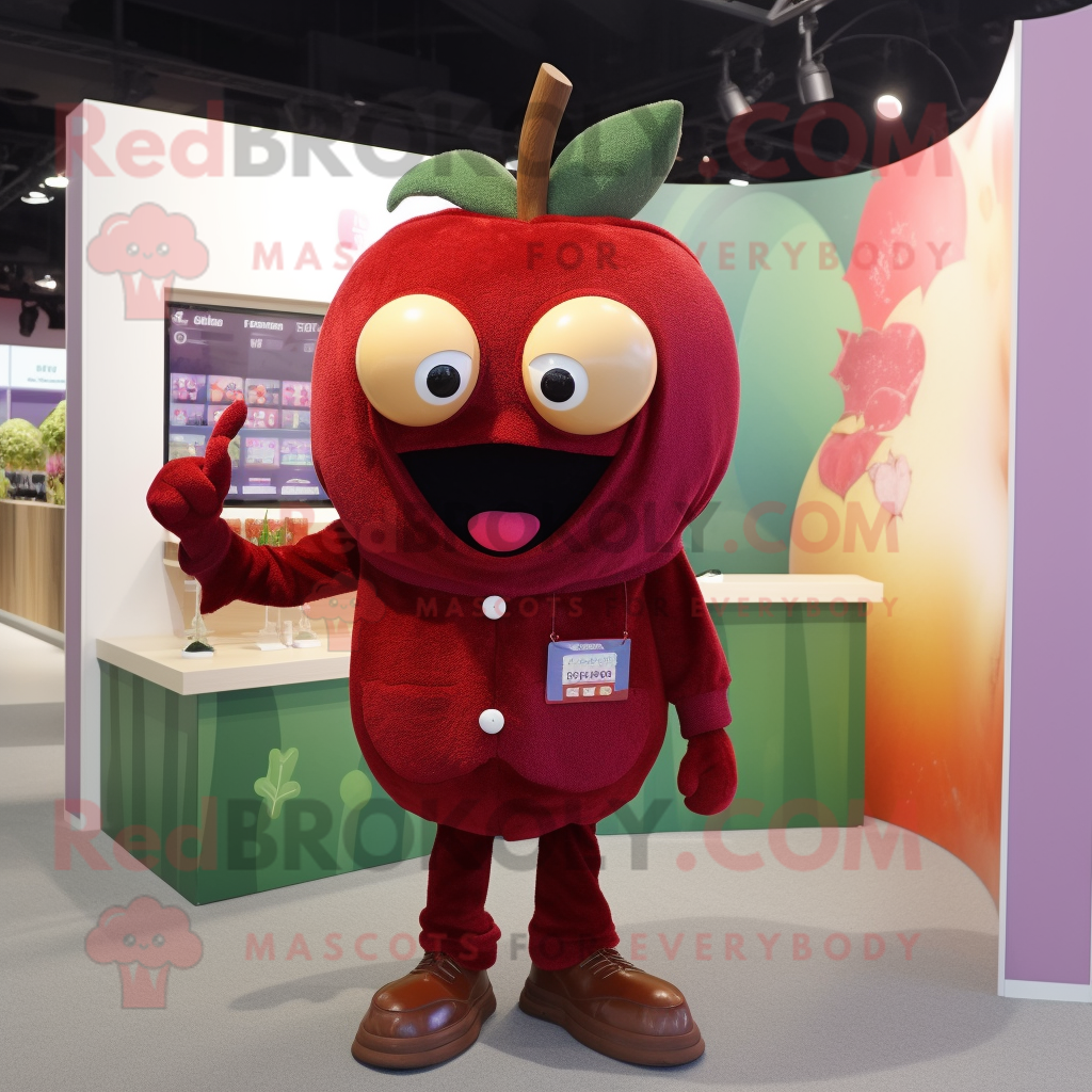 Maroon Apple REDBROKOLY mascot costume character dressed with a ...