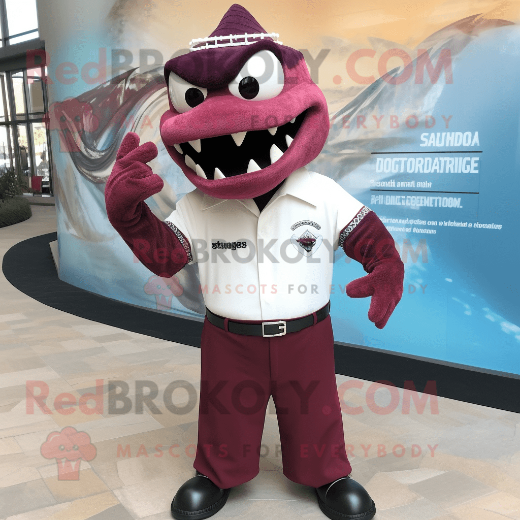 Maroon Barracuda REDBROKOLY mascot costume character dressed with a ...