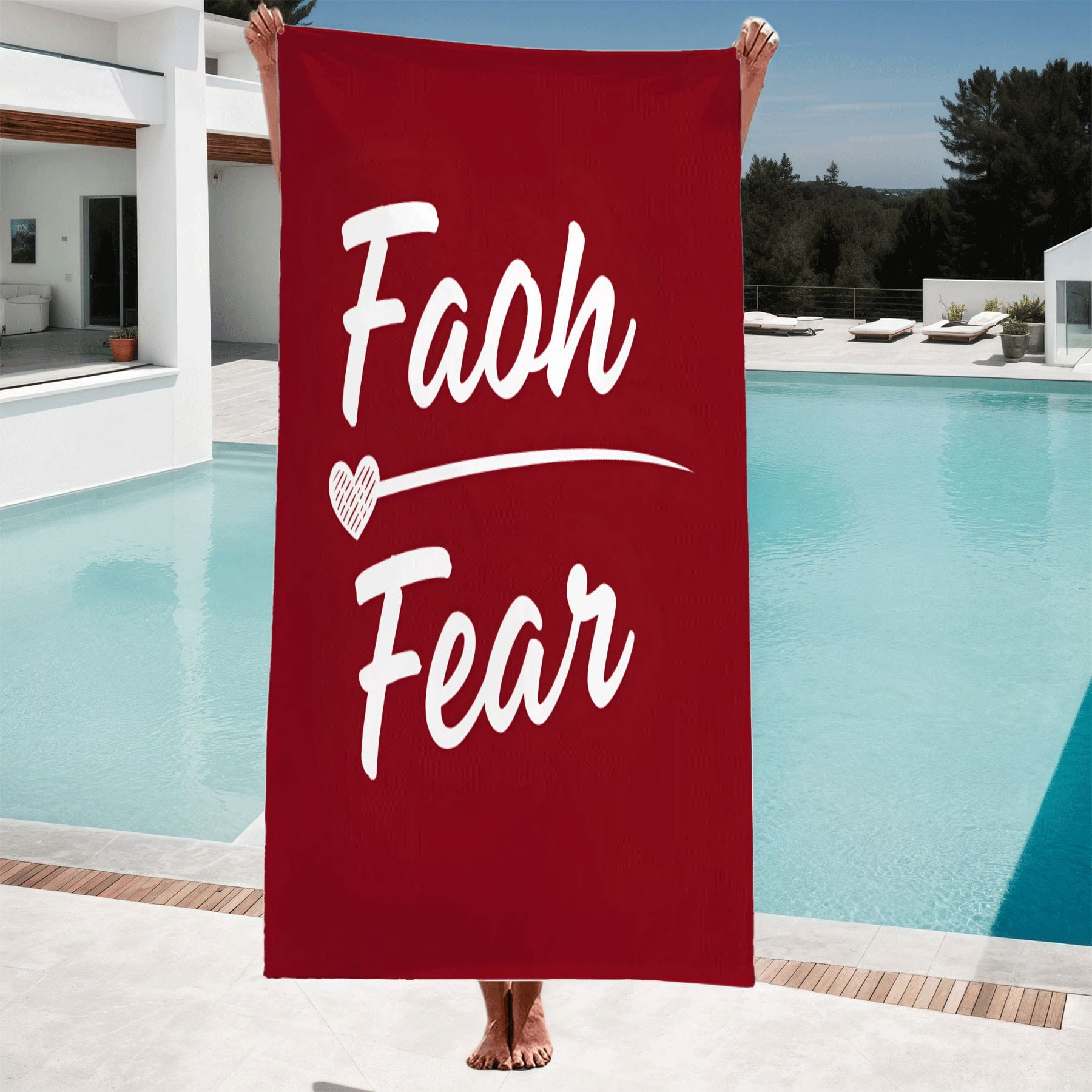 Maroon Beach Towel with ' Fah Fear ' in White Cursive & Heart - Perfect ...
