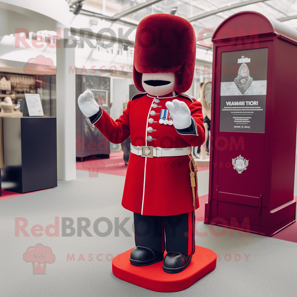 Maroon British Royal Guard REDBROKOLY mascot costume character dressed ...
