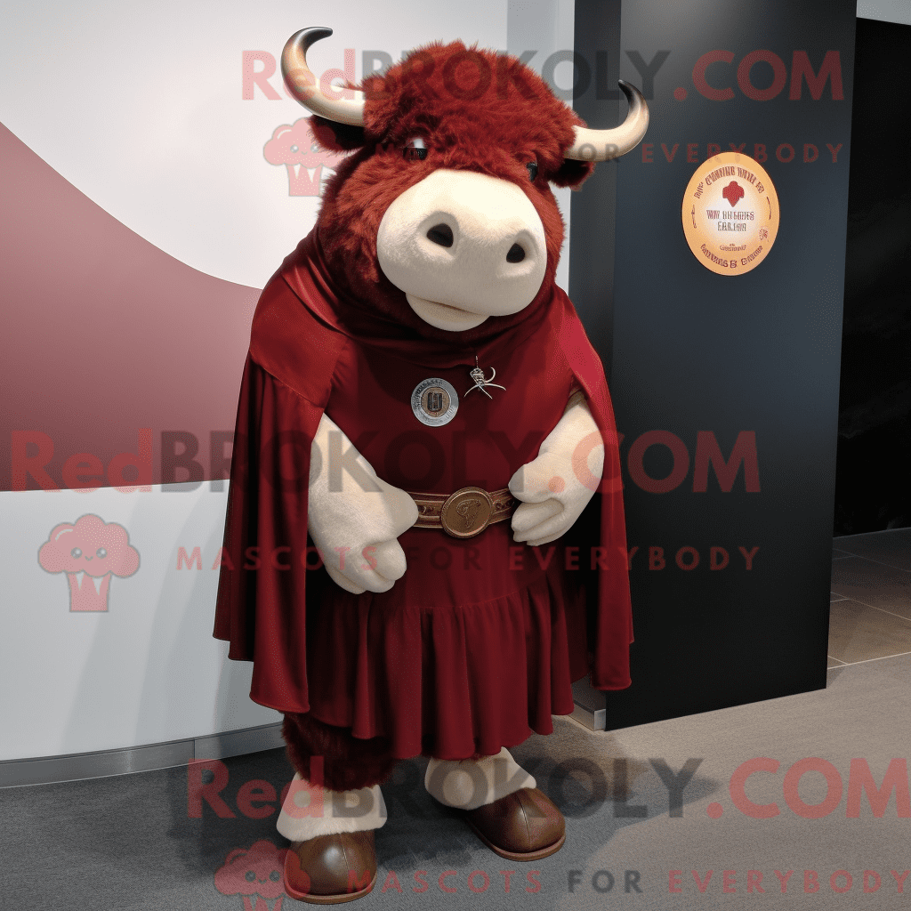 Maroon Buffalo REDBROKOLY mascot costume character dressed with a Wrap ...