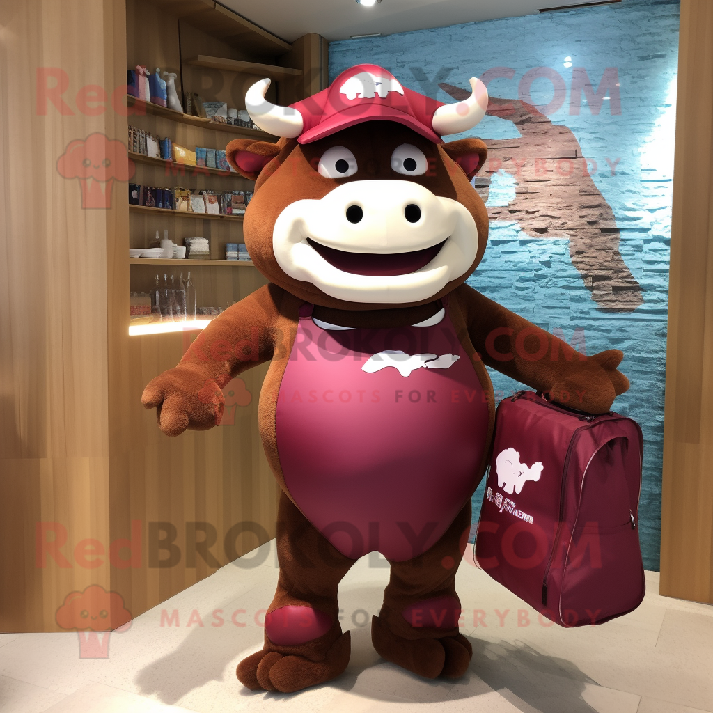 Maroon Bull REDBROKOLY mascot costume character dressed with a One ...